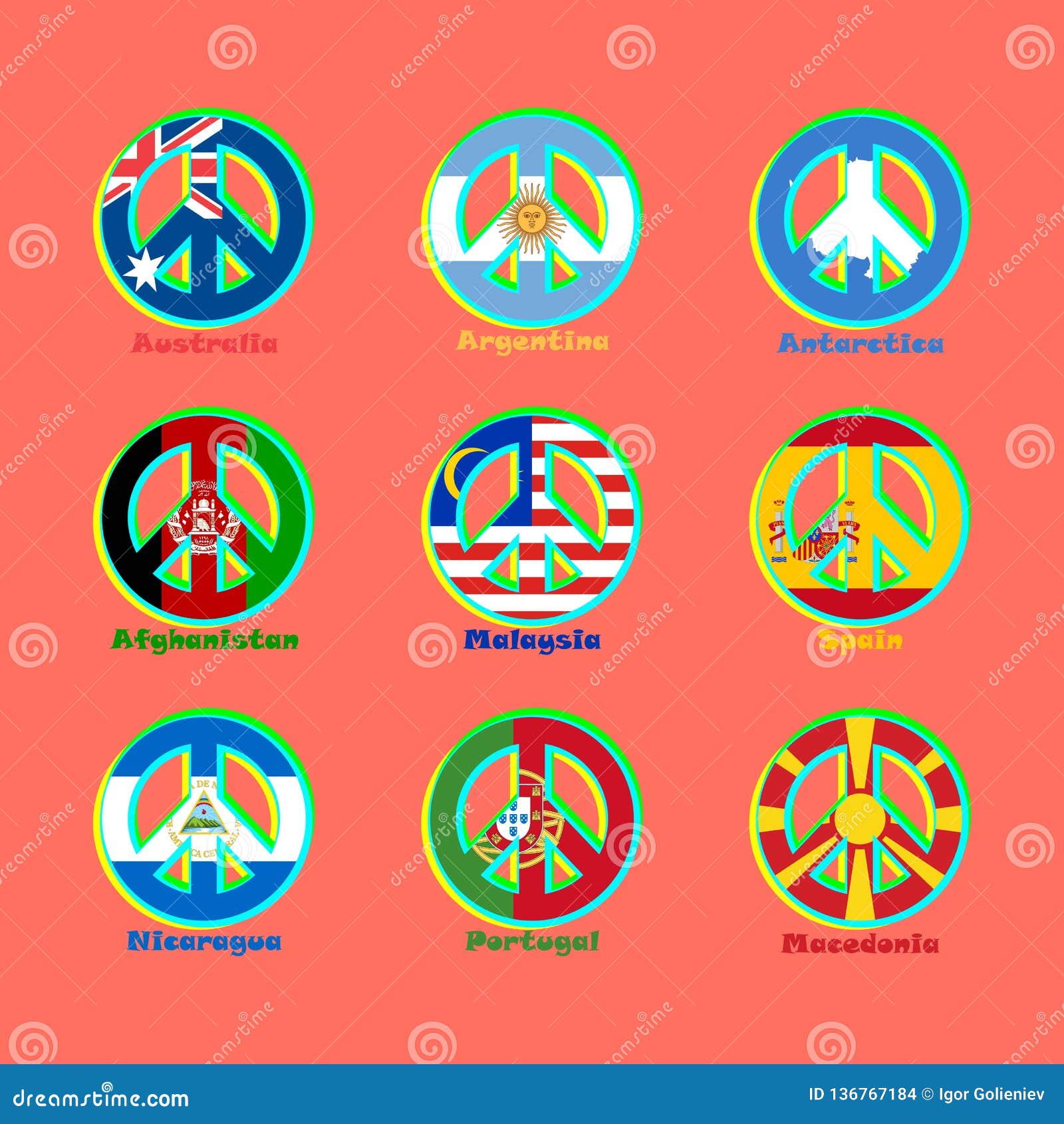 Flags Countries of the World As a Sign of Pacifism Stock Illustration ...