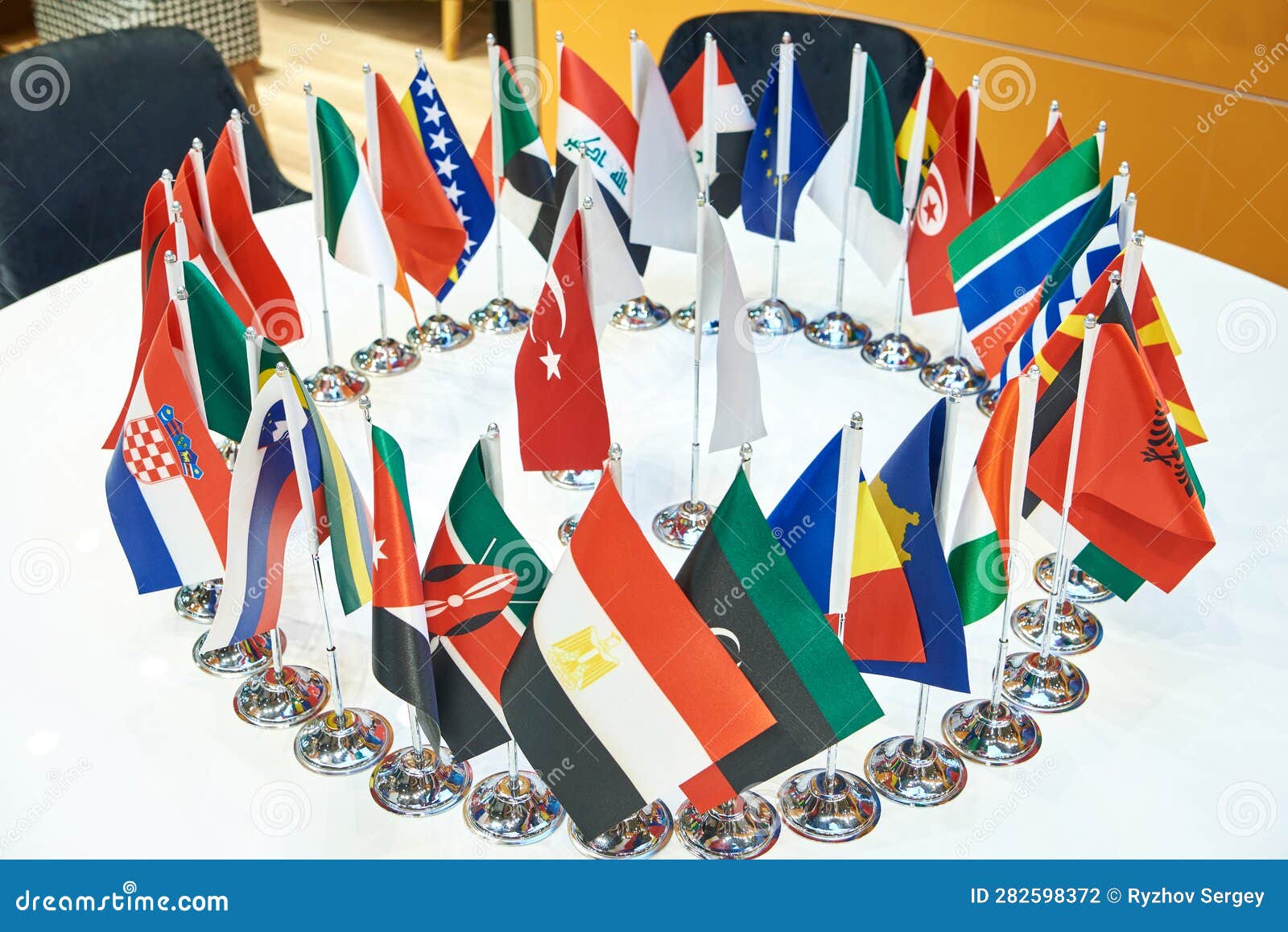 Flags of Countries of World on Negotiating Table Stock Photo - Image of ...