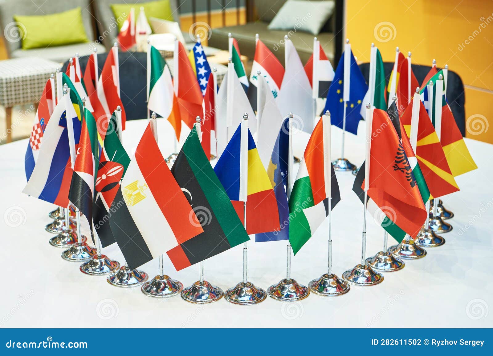 Flags of Countries of World on Negotiating Table Stock Photo - Image of ...