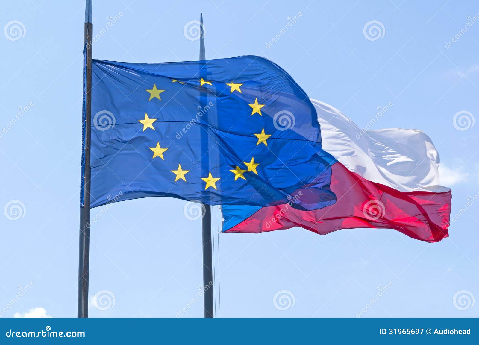 Flags of Czech Republic and European Union Stock Image - Image of wave ...