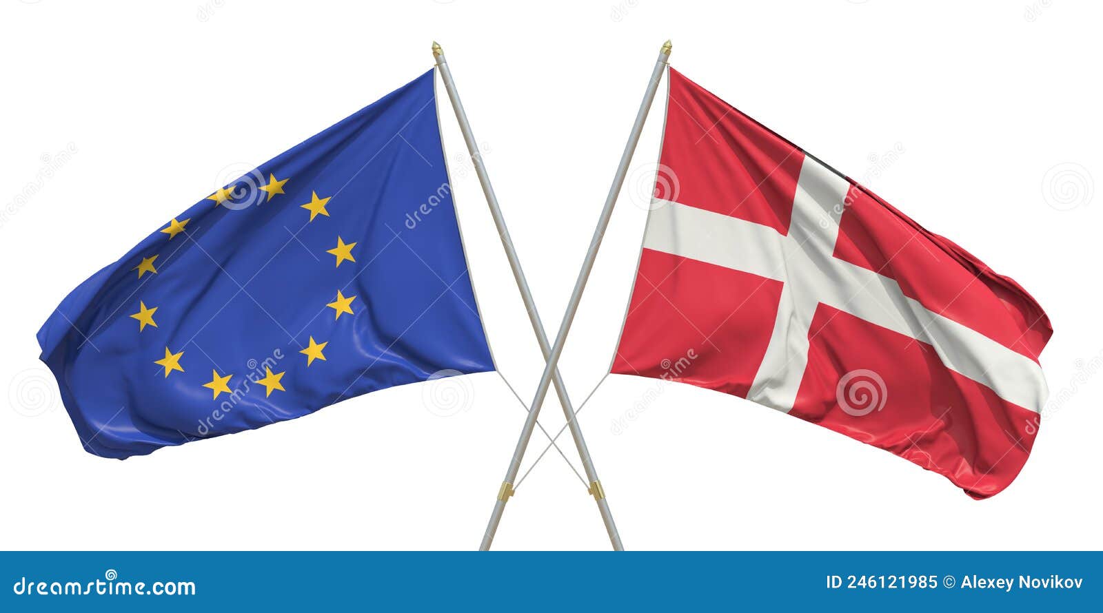 Flags of Denmark and the European Union EU on White Background. 3D ...