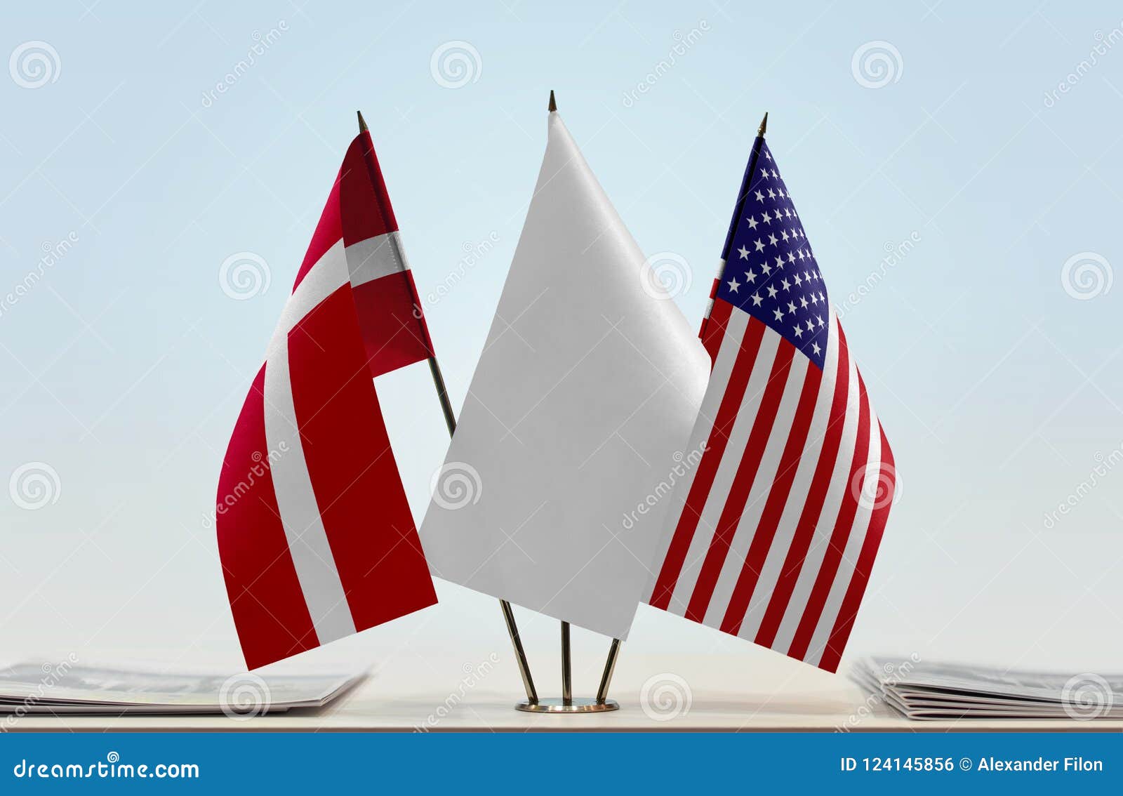 Flags of Denmark and USA stock photo. Image of clean - 124145856