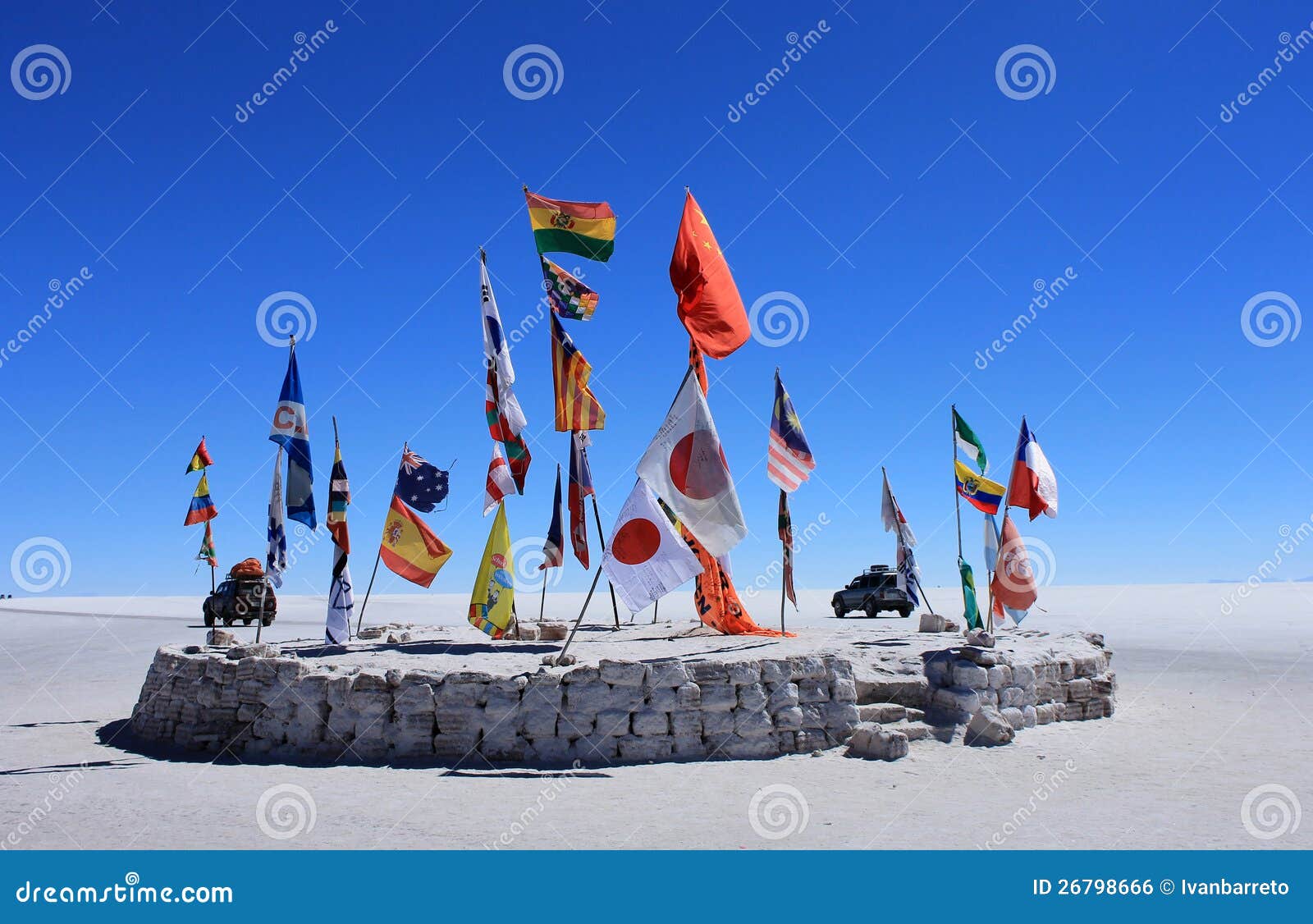 Flags in desert of Uyuni stock photo. Image of kingdom - 26798666