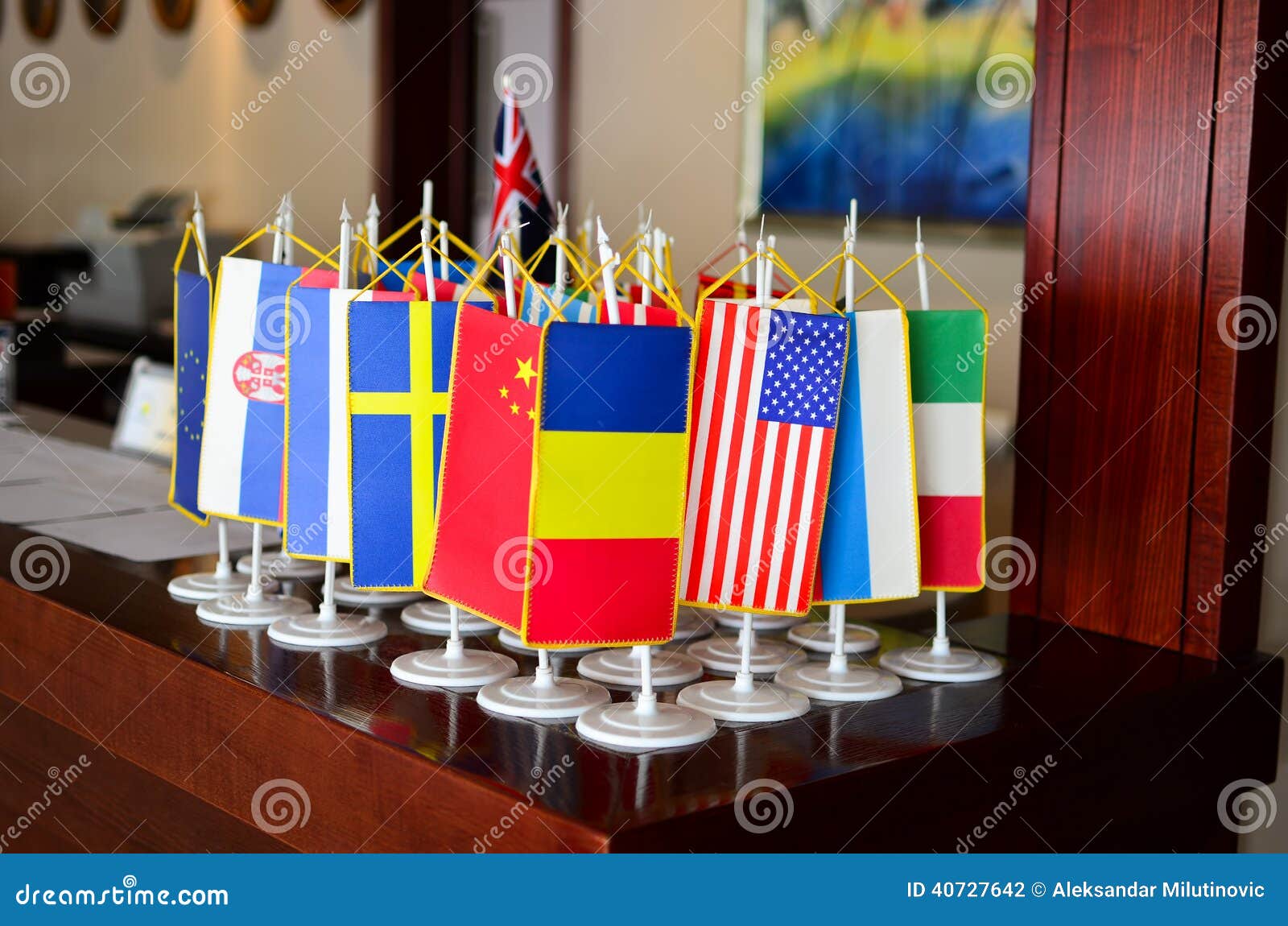 Flags on the desk stock photo. Image of international - 40727642