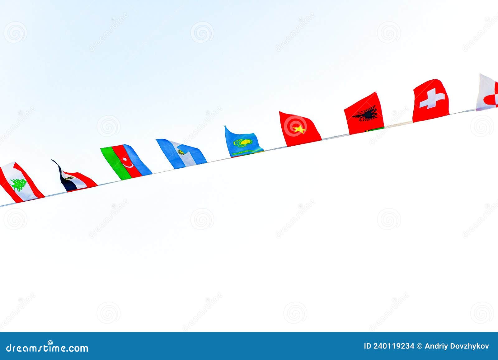 Flags of Different Countries are Fixed and Hanging on a Rope Stock ...