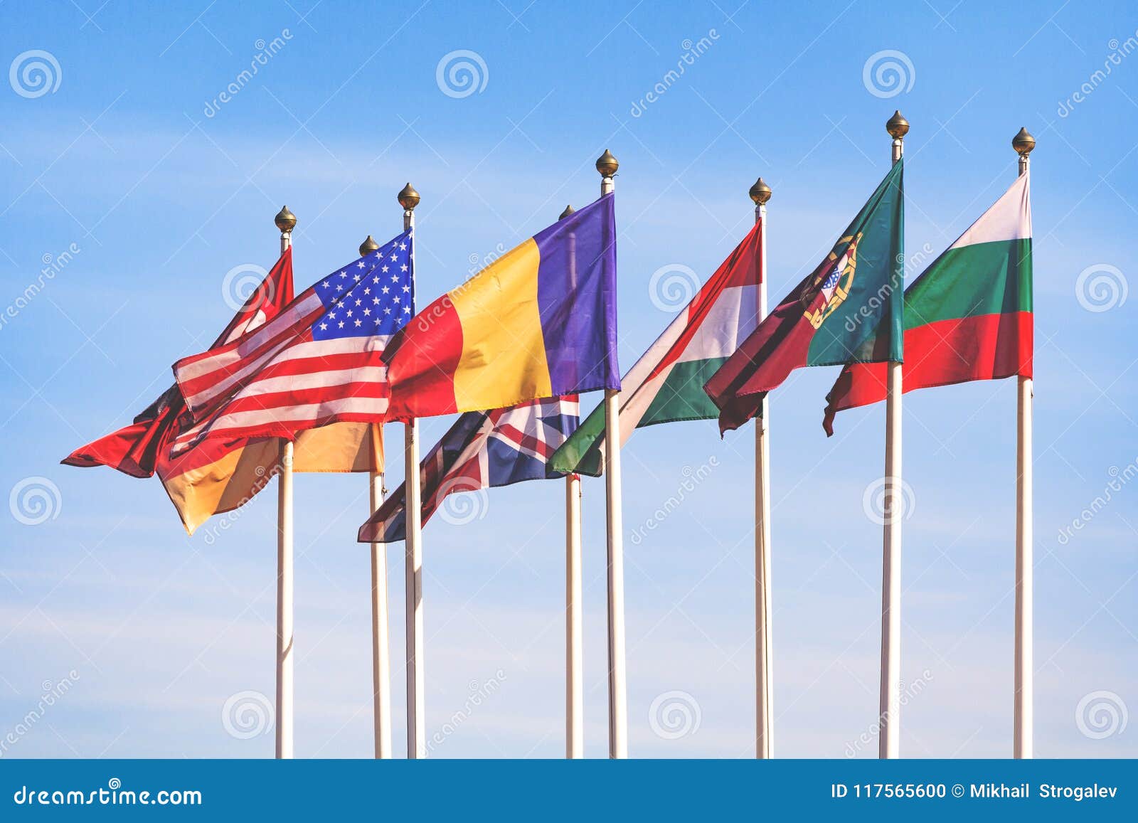 Flags of Different Countries Flutters in the Wind Stock Photo - Image ...