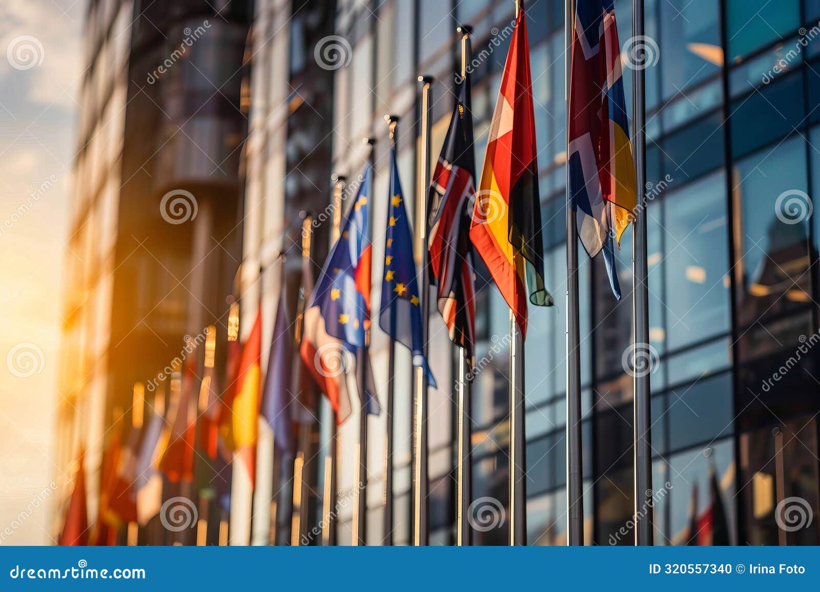 Flags of Different Countries in Front of Modern Building. Stock Photo ...