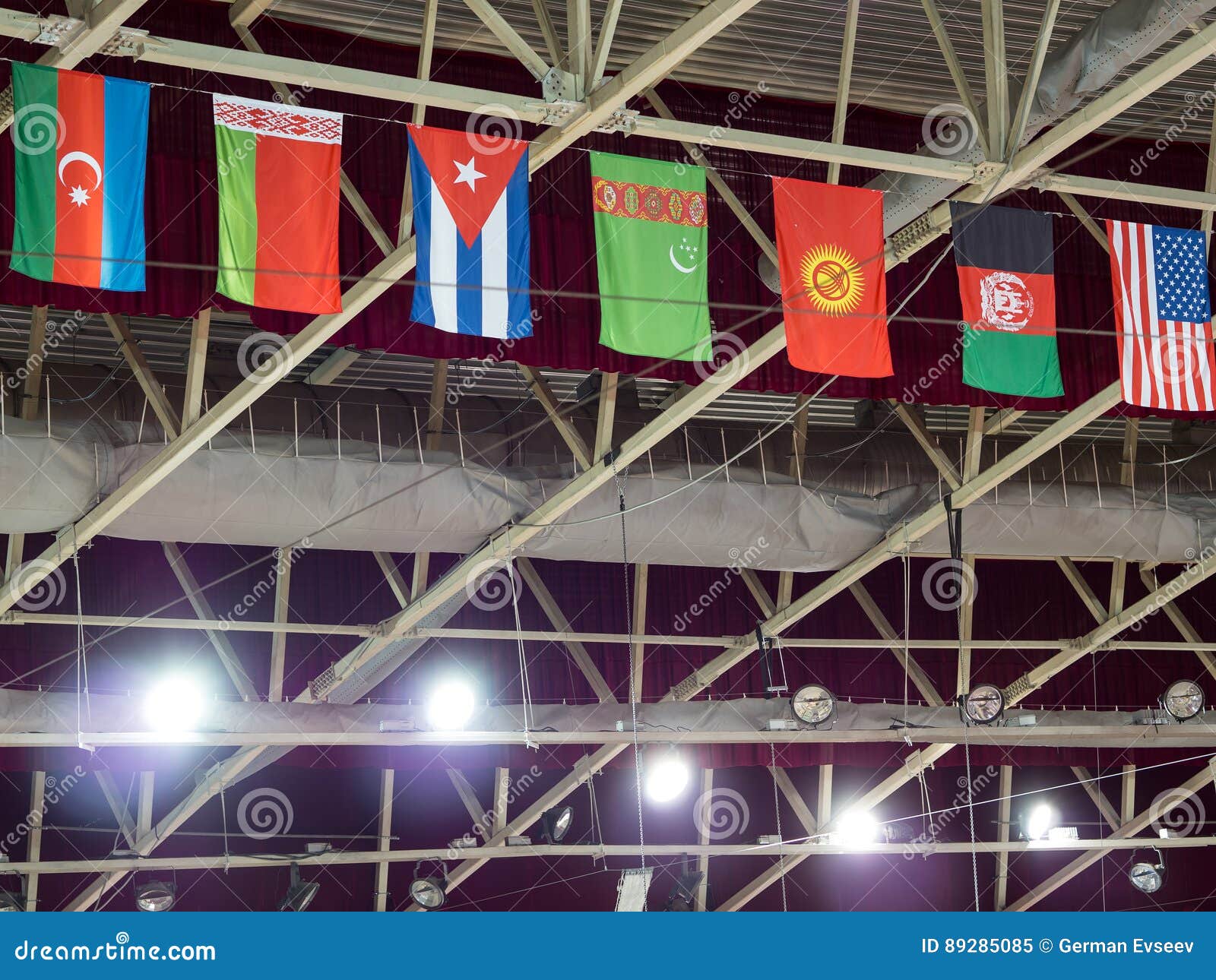 Flags of Different Countries Hang Over the Arena Stock Image - Image of ...