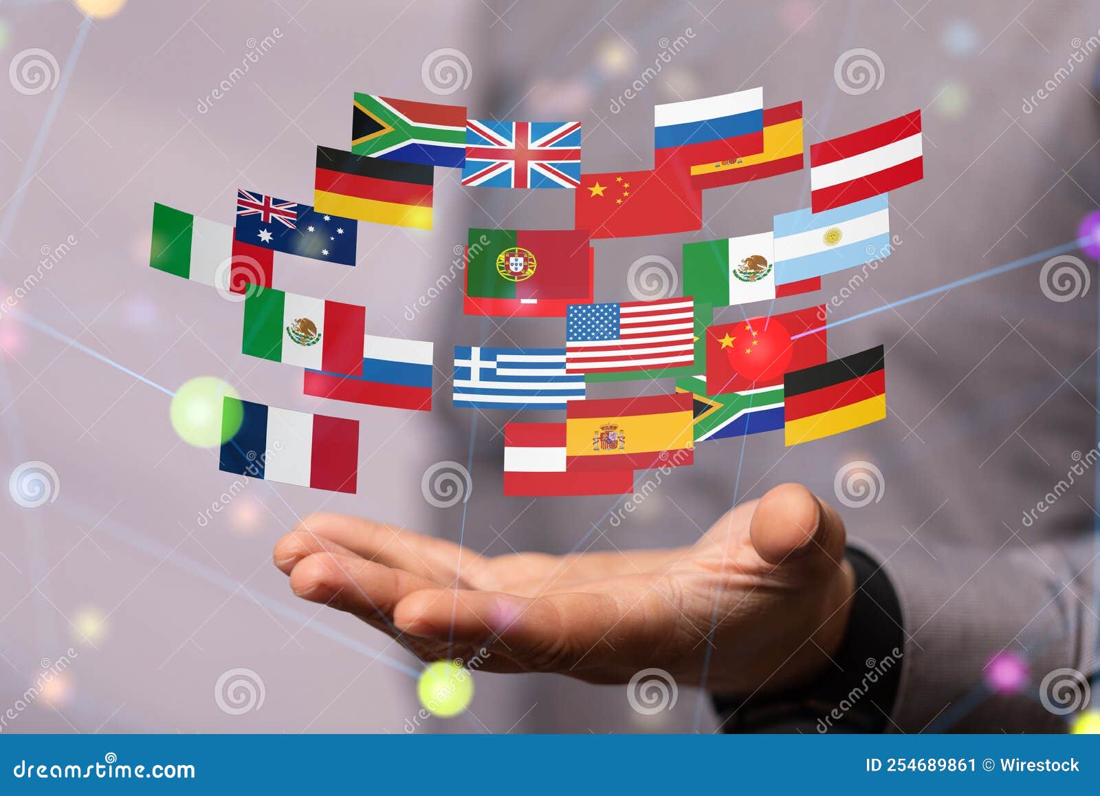 Flags of Different Countries Hovering Above the Hand. Stock Image ...