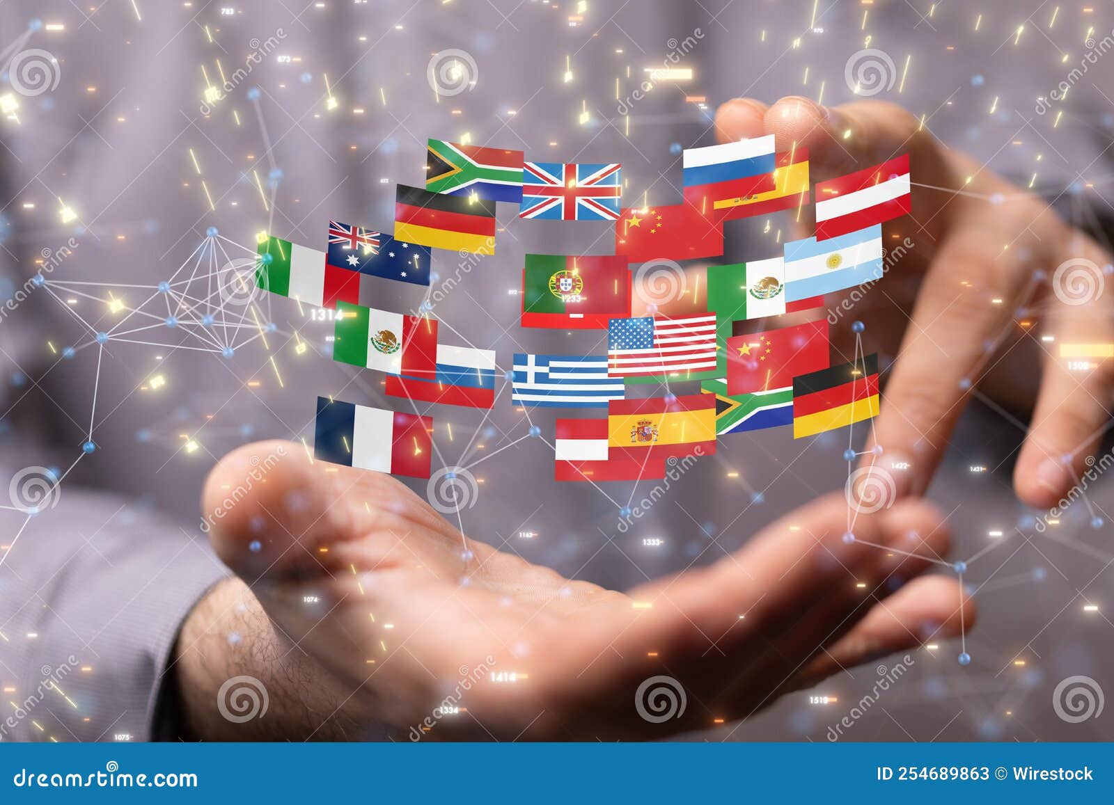 Flags of Different Countries Hovering Above the Hand. Stock ...