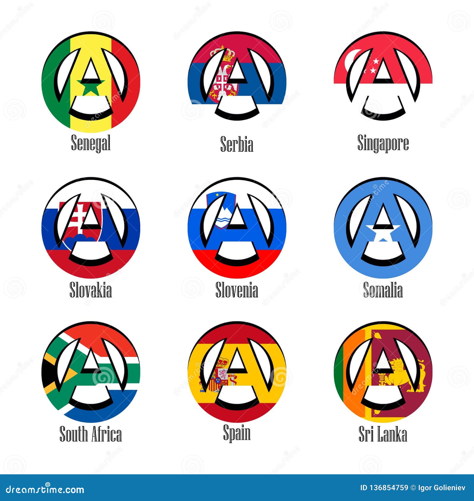 Flags of Different Countries of the World in the Form of a Sign of ...