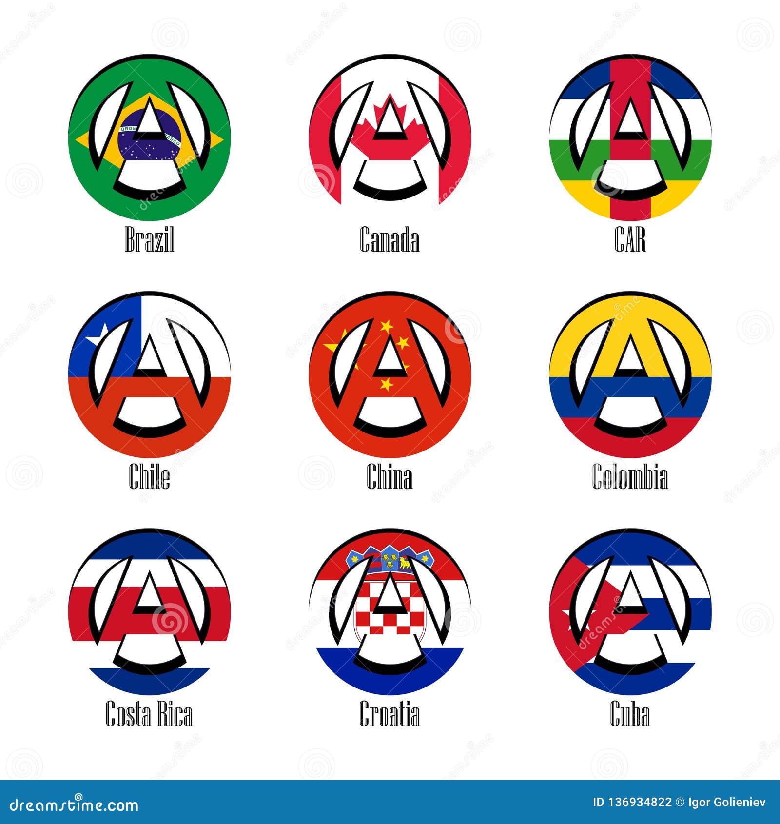 Flags of Different Countries of the World in the Form of a Sign of ...