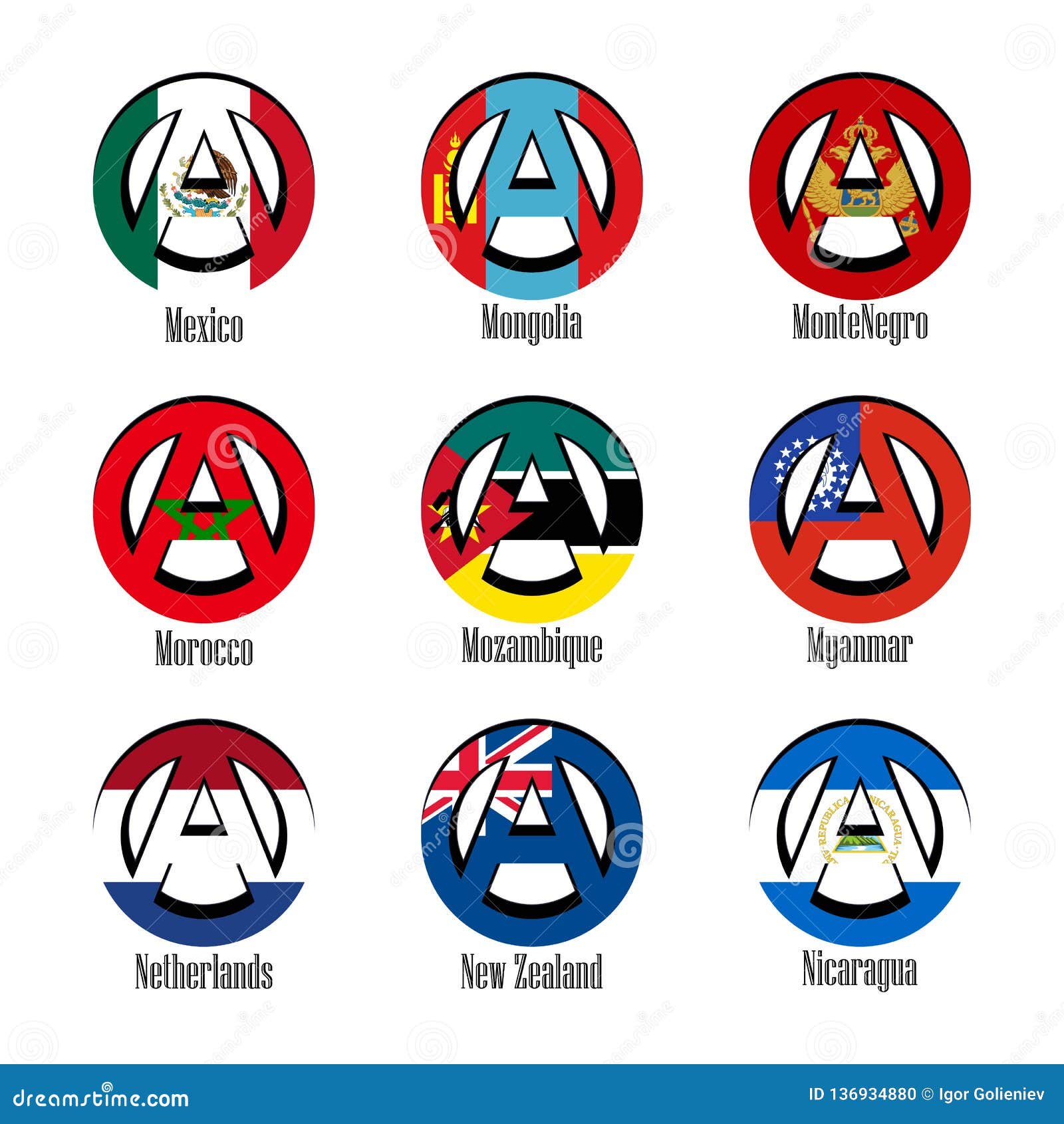 Flags of Different Countries of the World in the Form of a Sign of ...