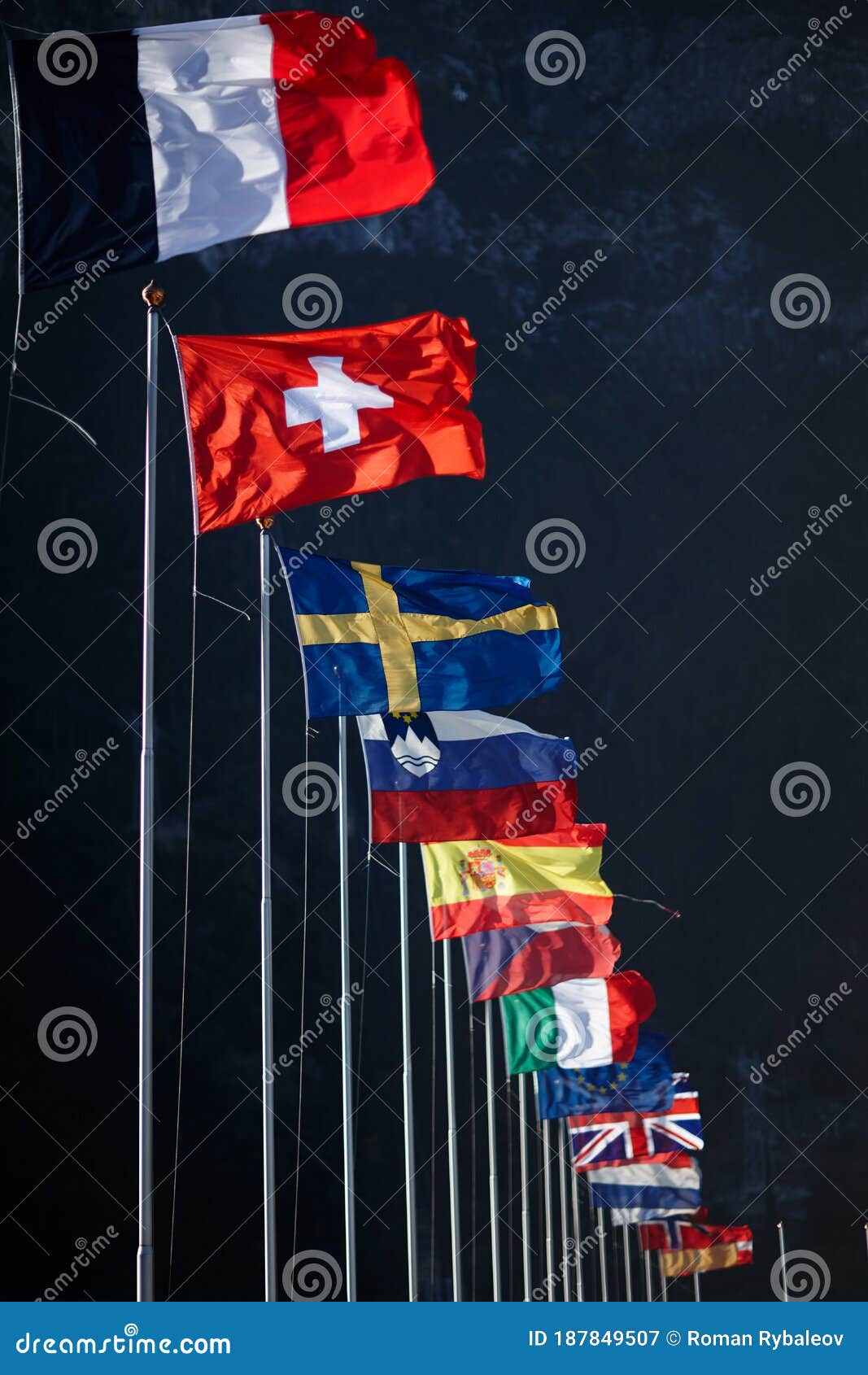 Flags of Different Countries of the World Hang in a Row Stock Image ...