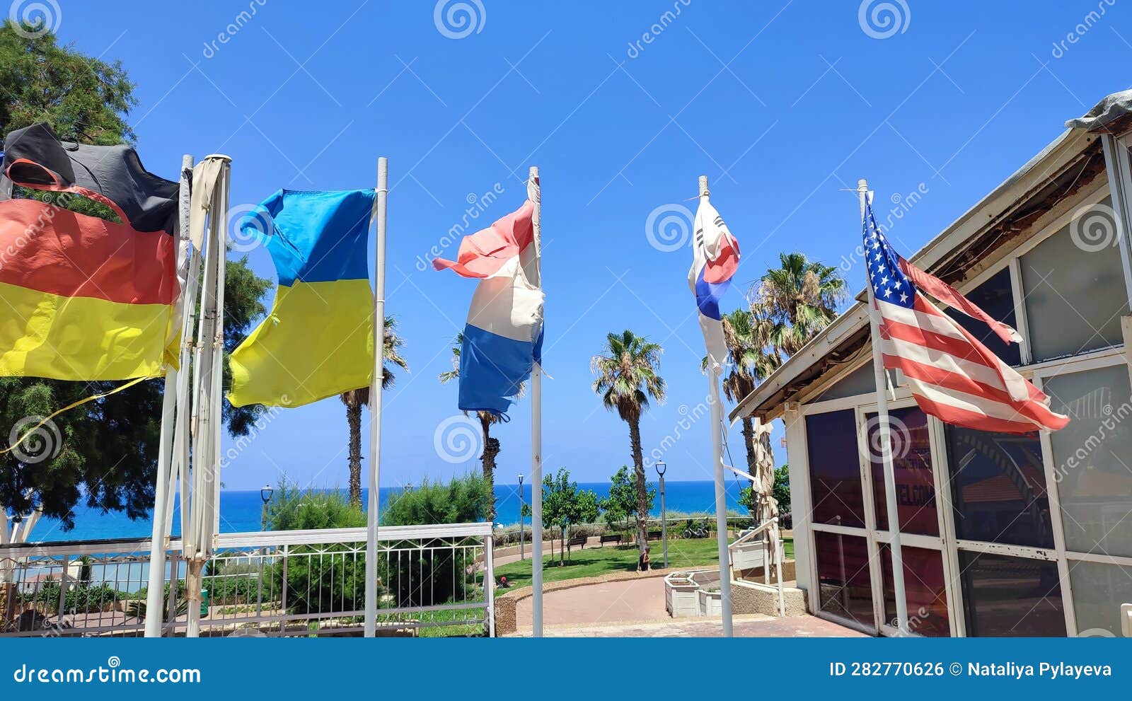 Flags of Different Countries of the World on the Street Stock Photo ...