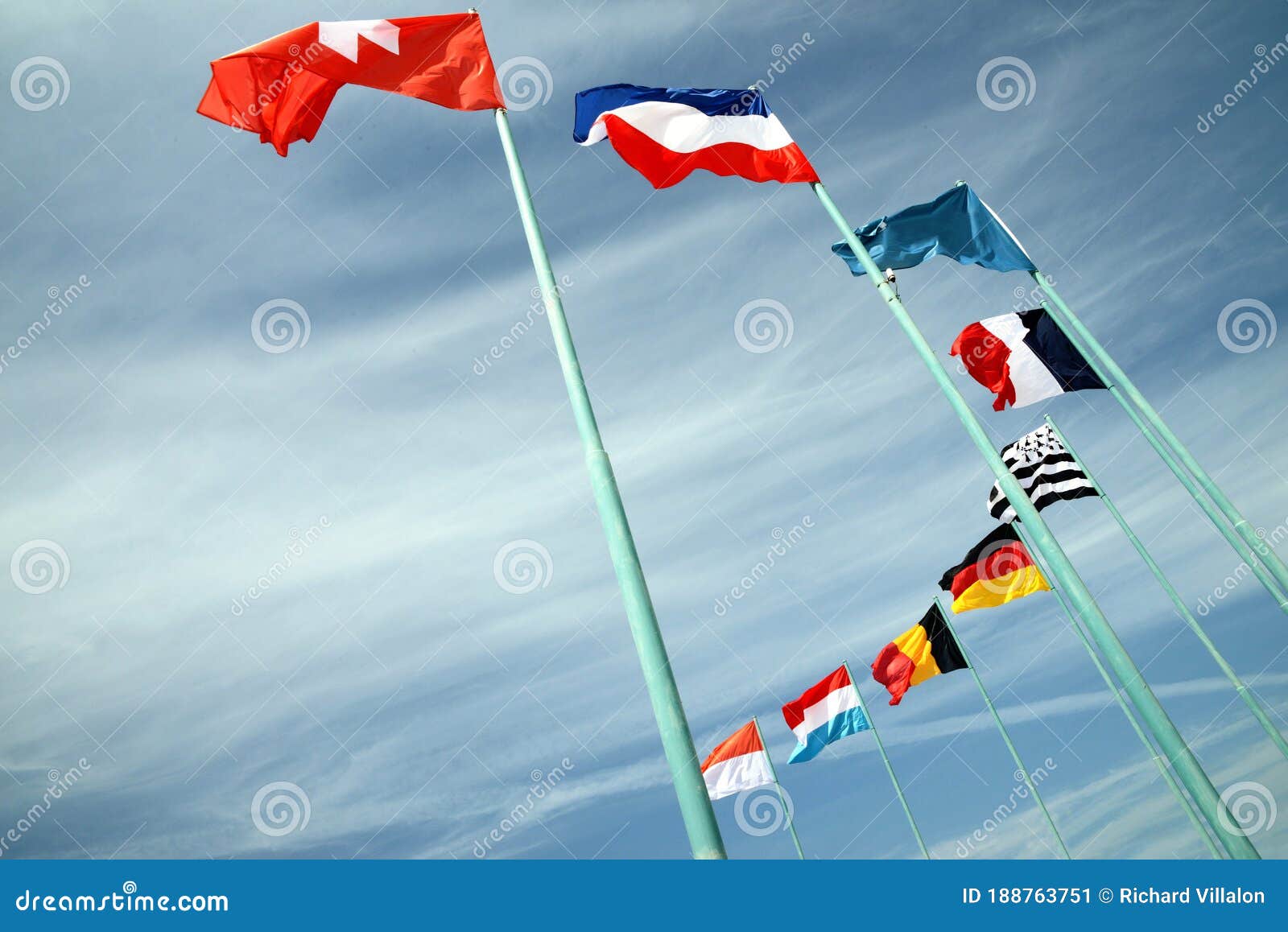 Flags of Different Countries Fluttering in the Wind Stock Image - Image ...