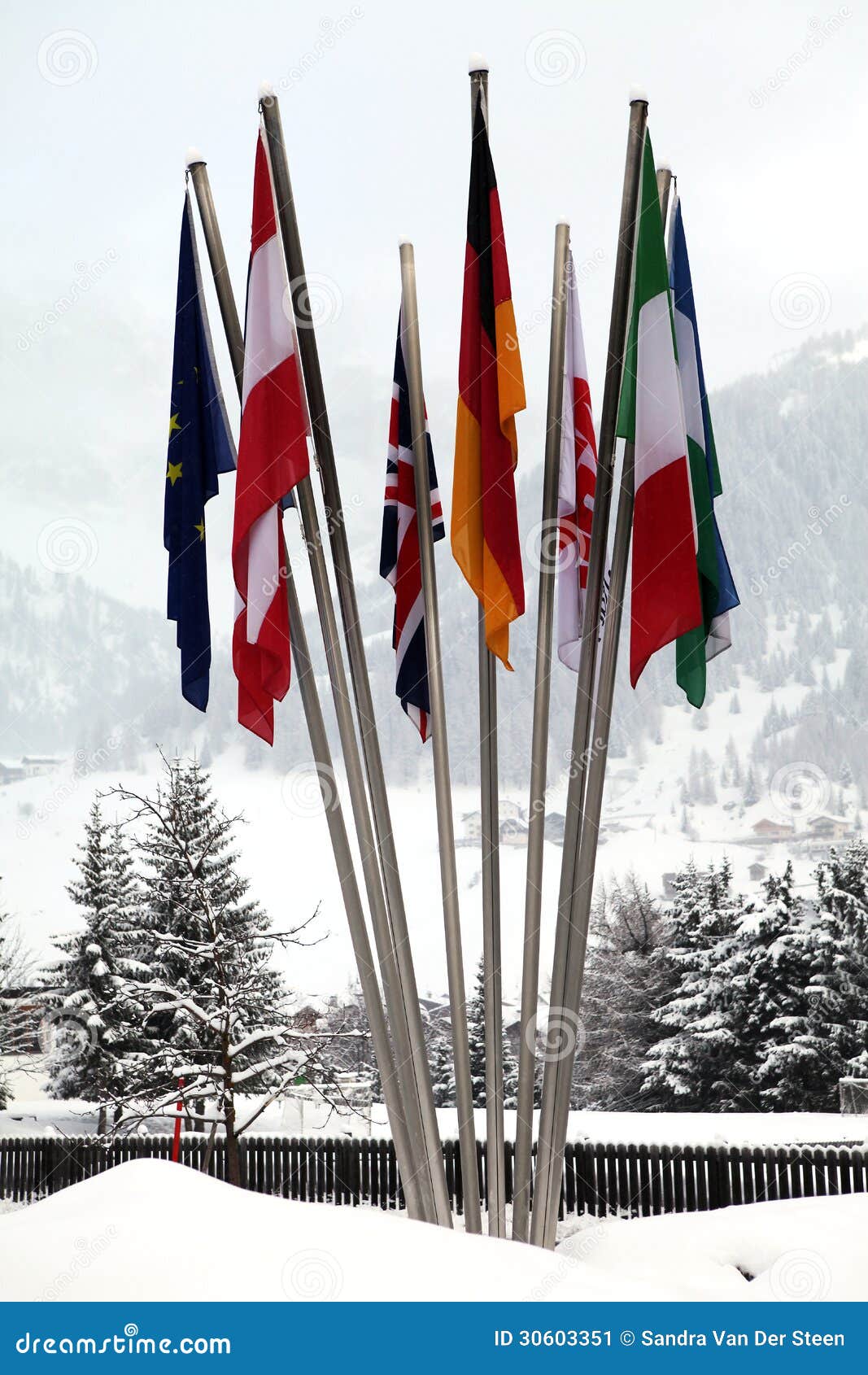 Flags of Different Nations in the Snow Stock Image - Image of standing ...