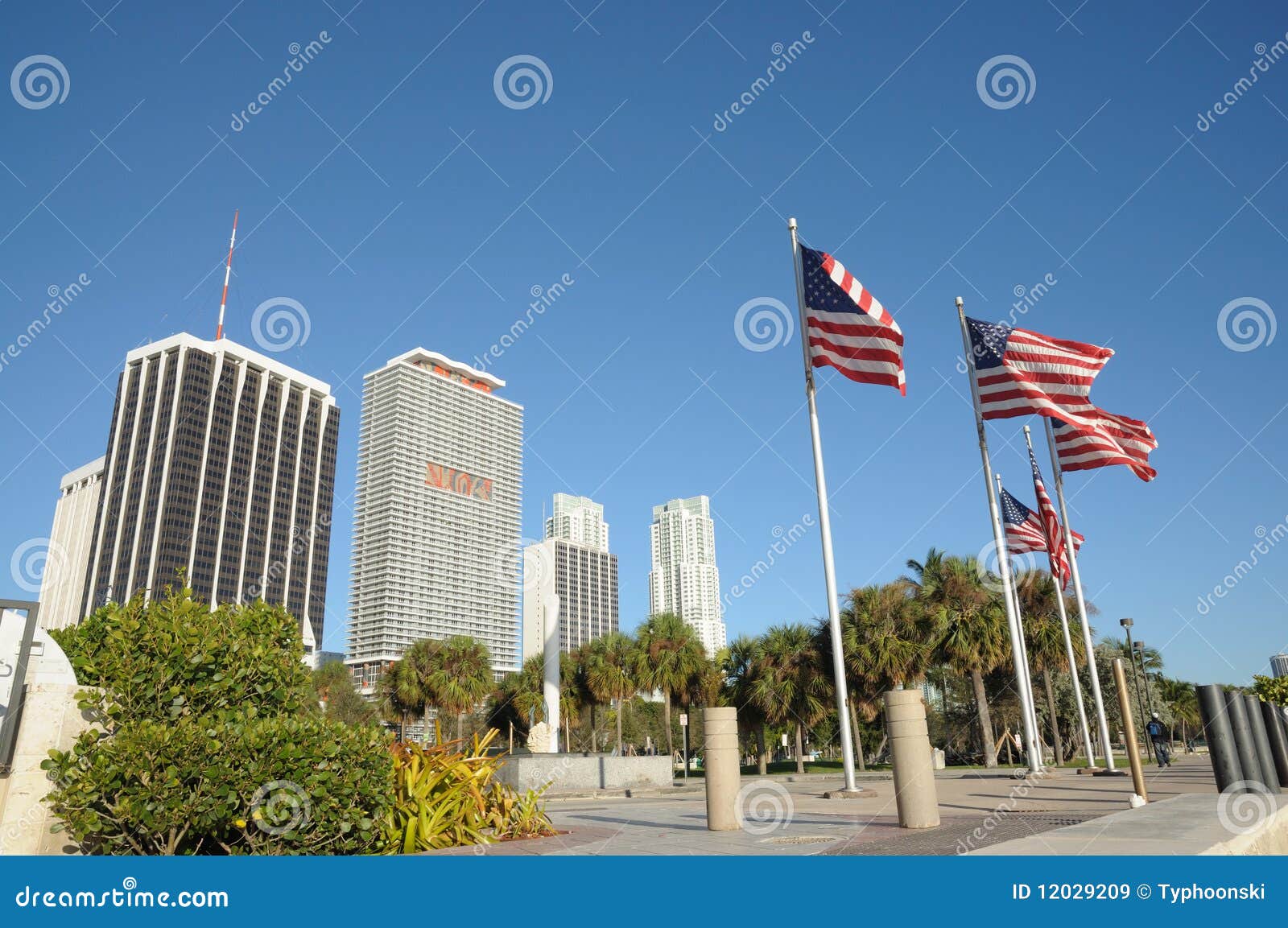 Flags Downtown Miami, Florida Stock Image - Image of waterside, flag ...