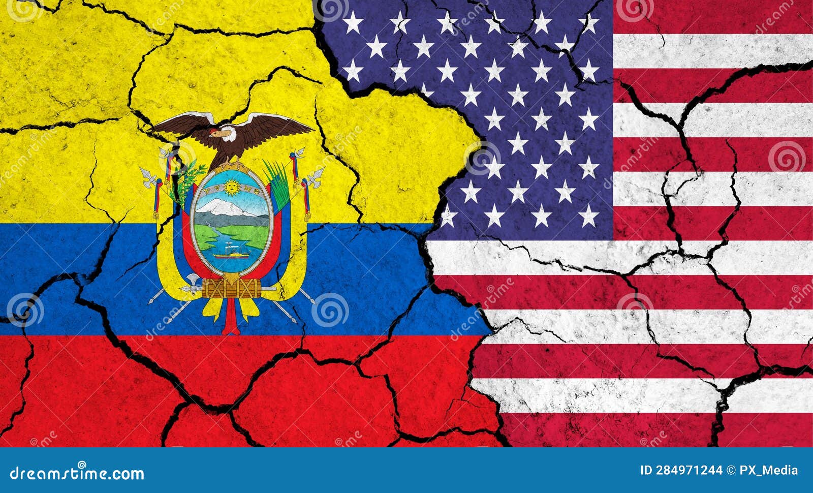 Flags of Ecuador and USA on Cracked Surface Stock Illustration ...