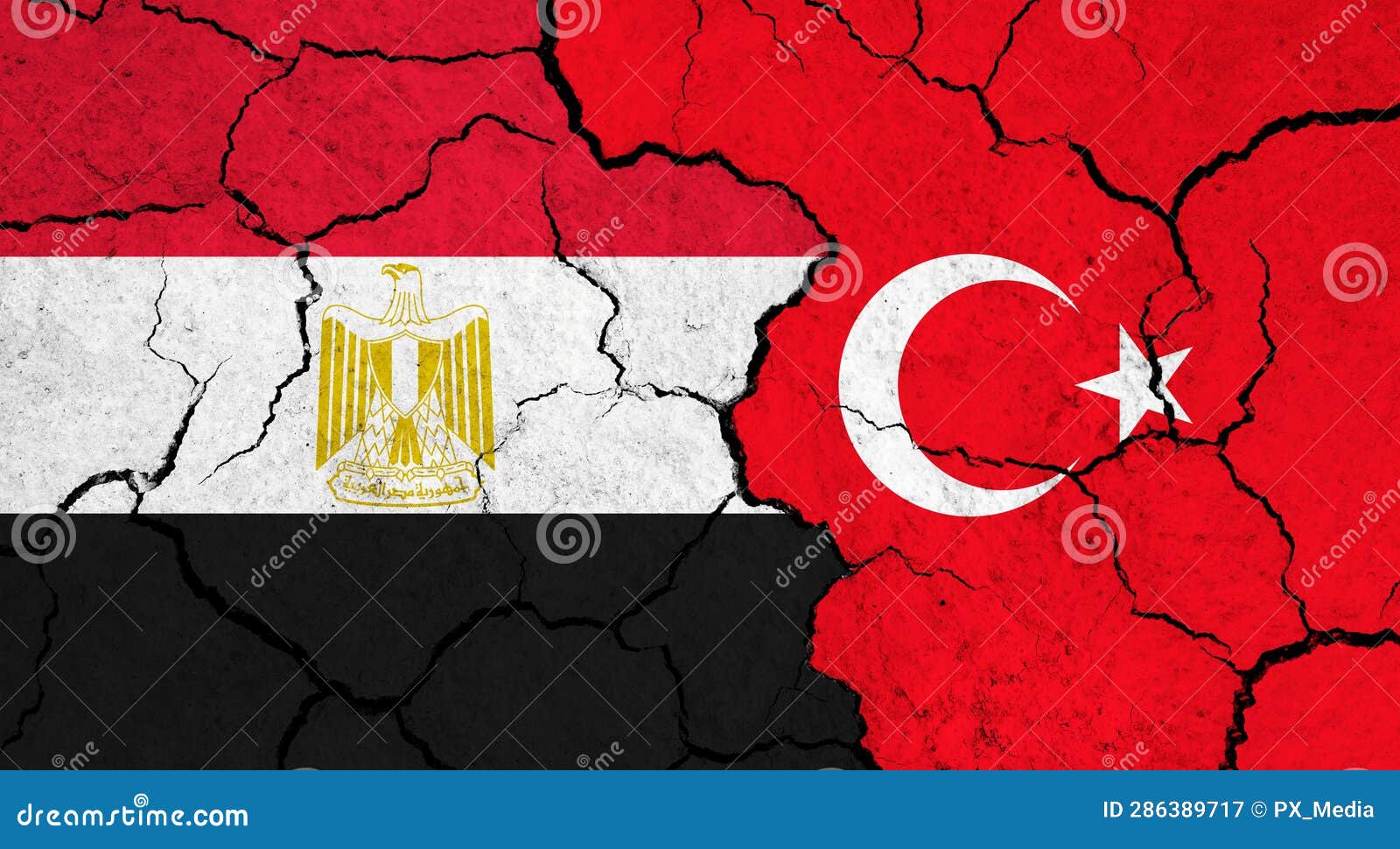Flags of Egypt and Turkey on Cracked Surface Stock Illustration ...