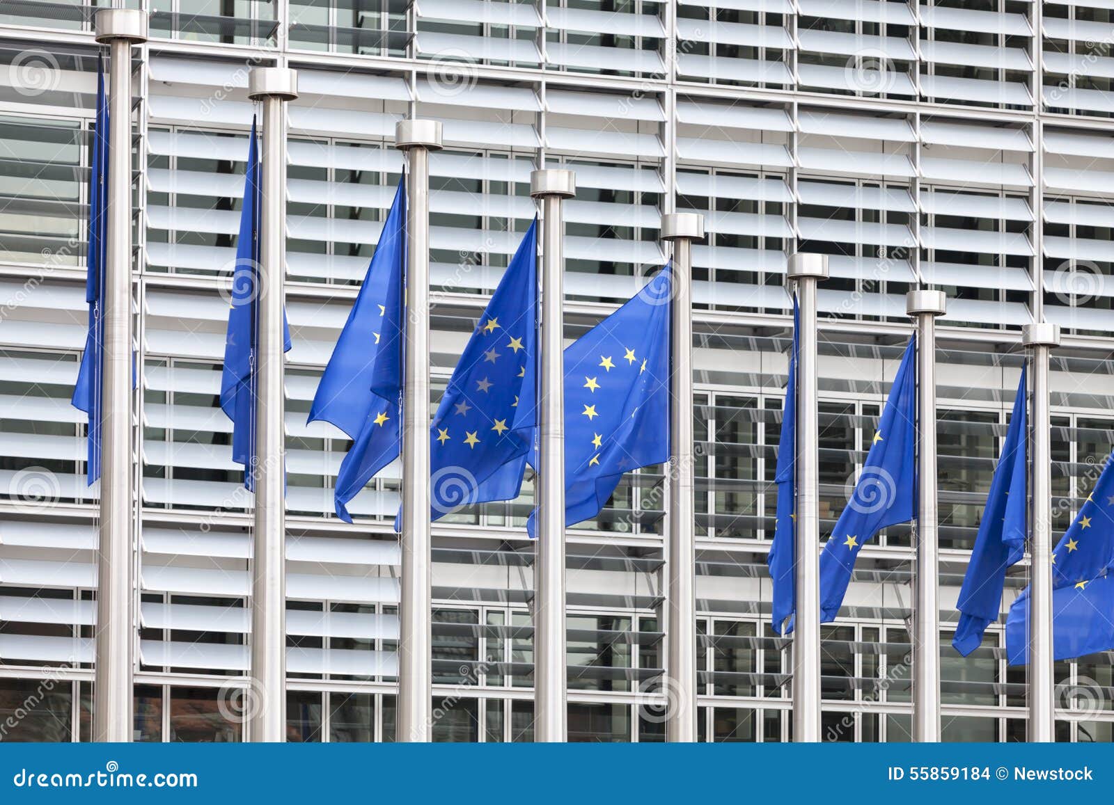 Flags at European Commission in Brussels Stock Photo - Image of built ...