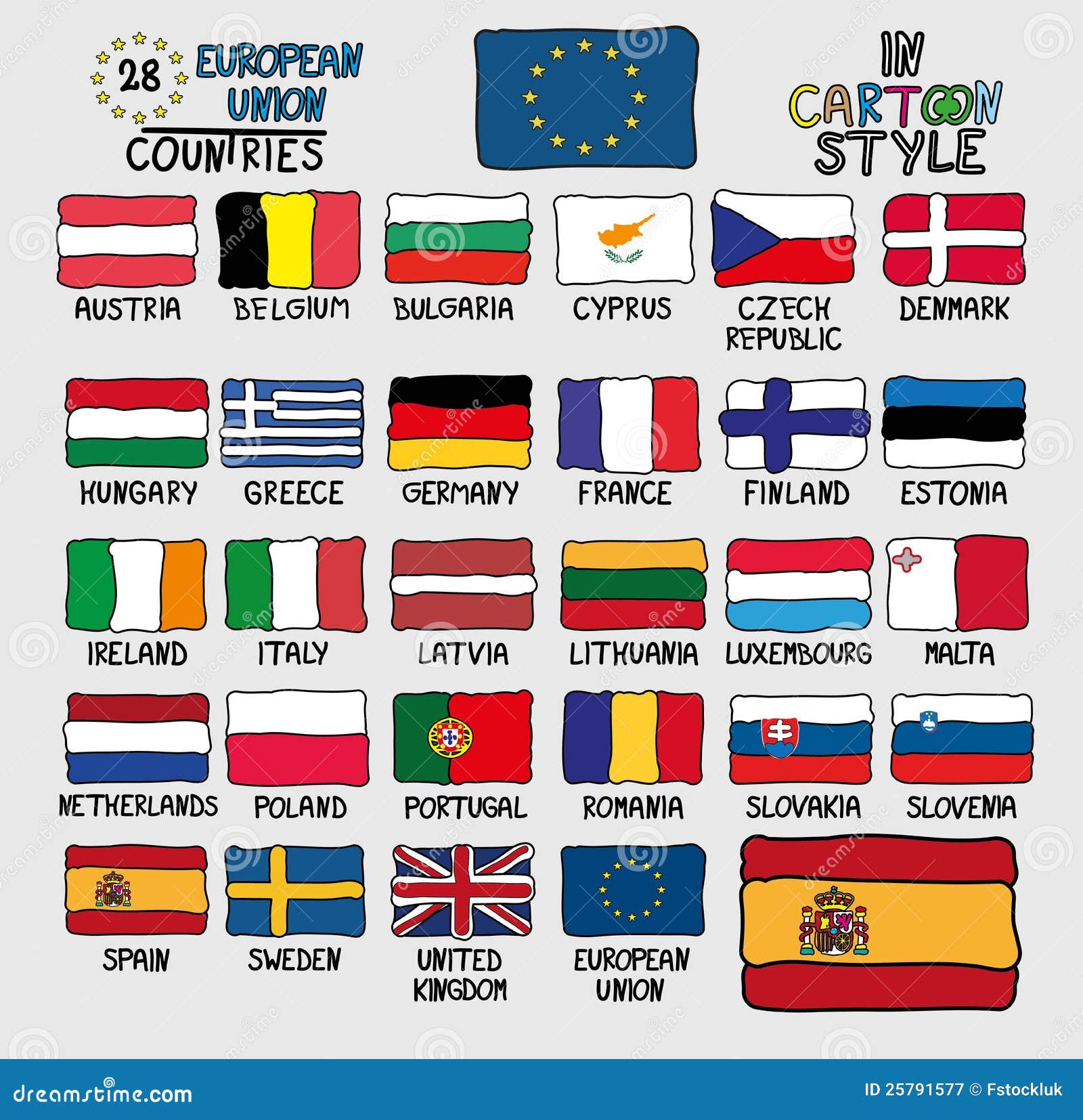 Flags of European Union Countries in Cartoon Style Stock Vector ...