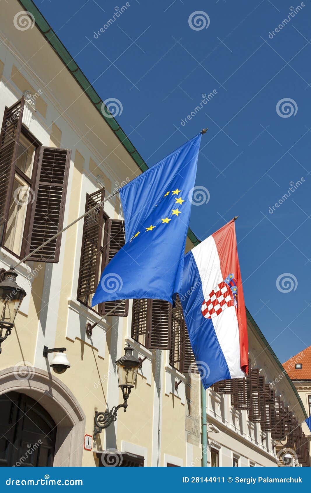 Flags of European Union and Croatia Stock Image - Image of office ...