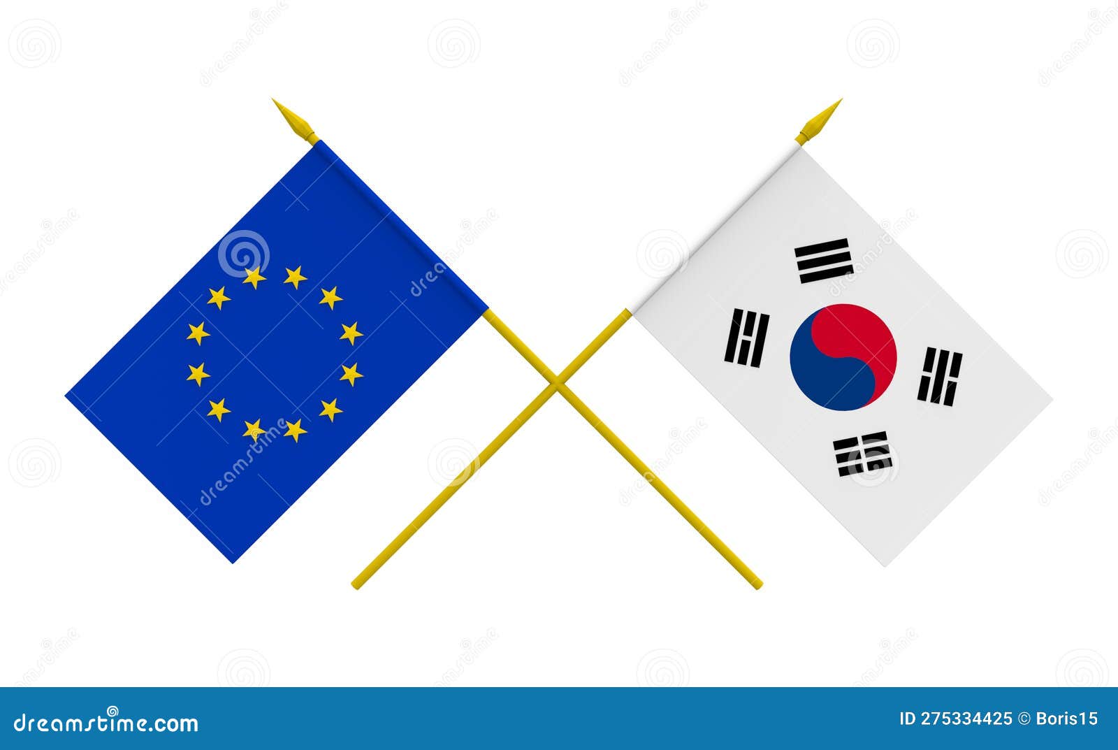 Flags of European Union and Republic of Korea, 3d Render, Isolated ...