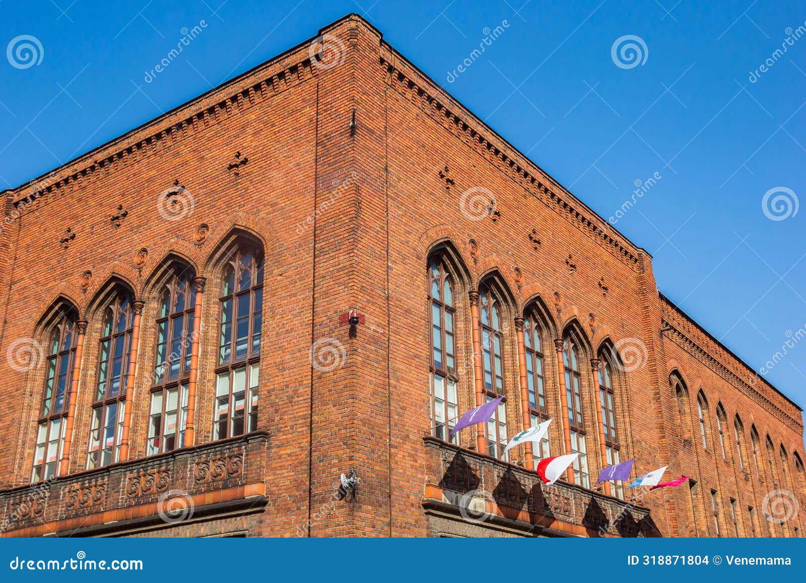 Flags on the Facade of the Copernicus School in Torun Editorial Stock ...