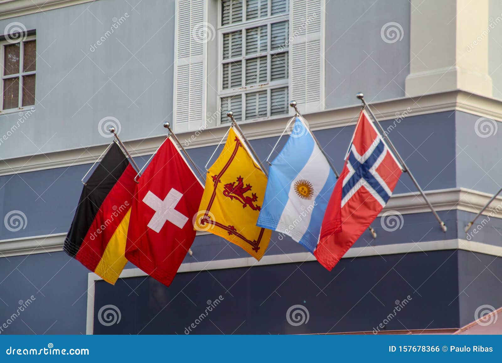 Flags of Five Countries Fluttering Stock Photo - Image of nation ...
