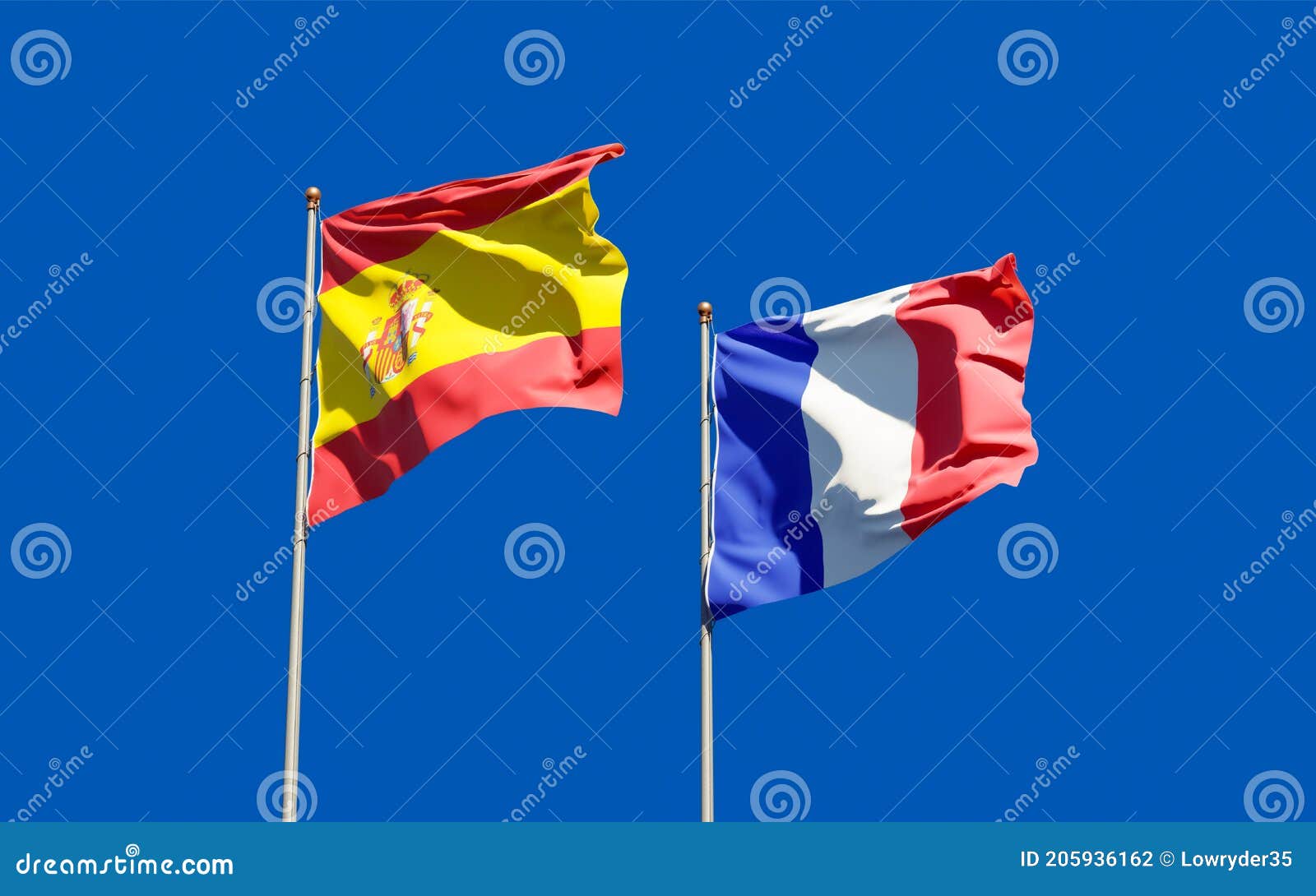 Flags of France and Spain stock photo. Image of relations - 205936162