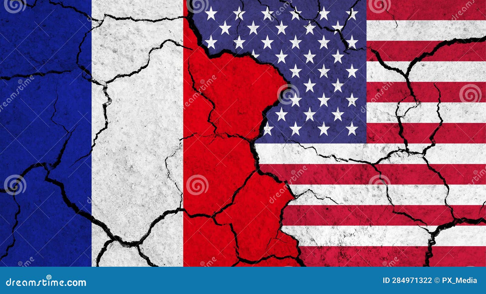Flags Of France And Usa On Cracked Surface Stock Illustration Illustration Of Economy America