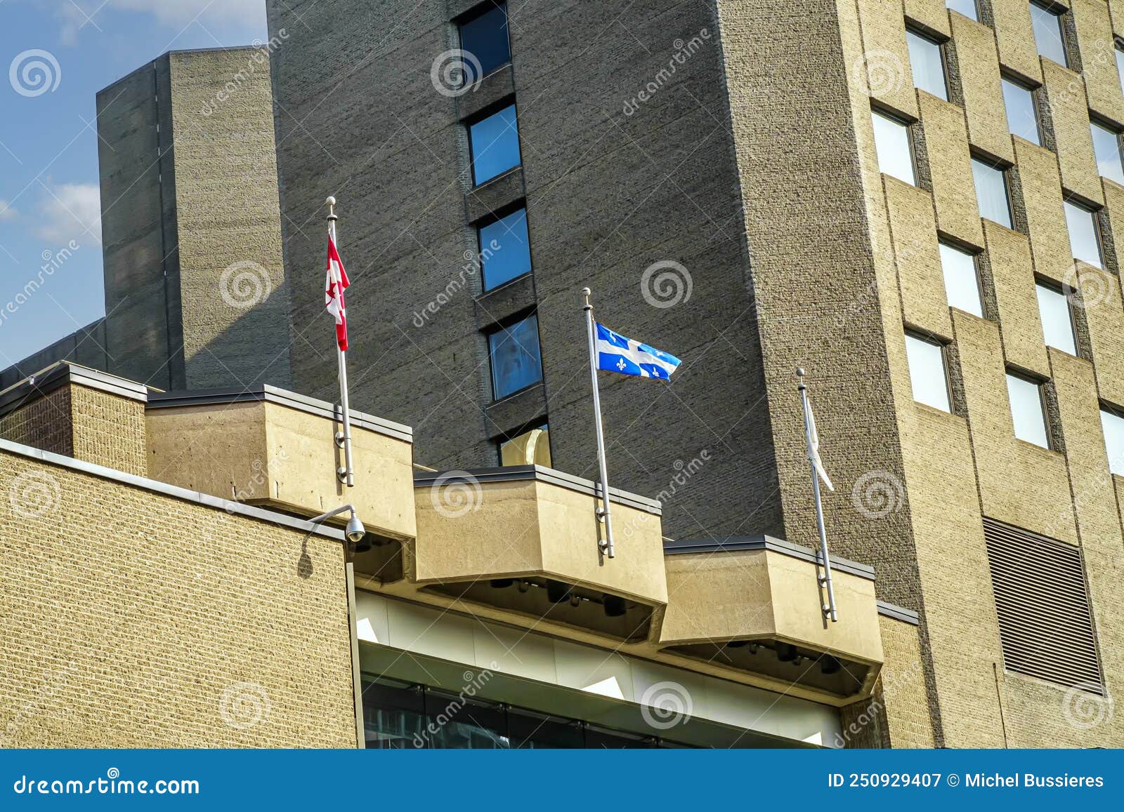Flags in Front of Complexe Desjardins in the Montreal Quartier Des ...