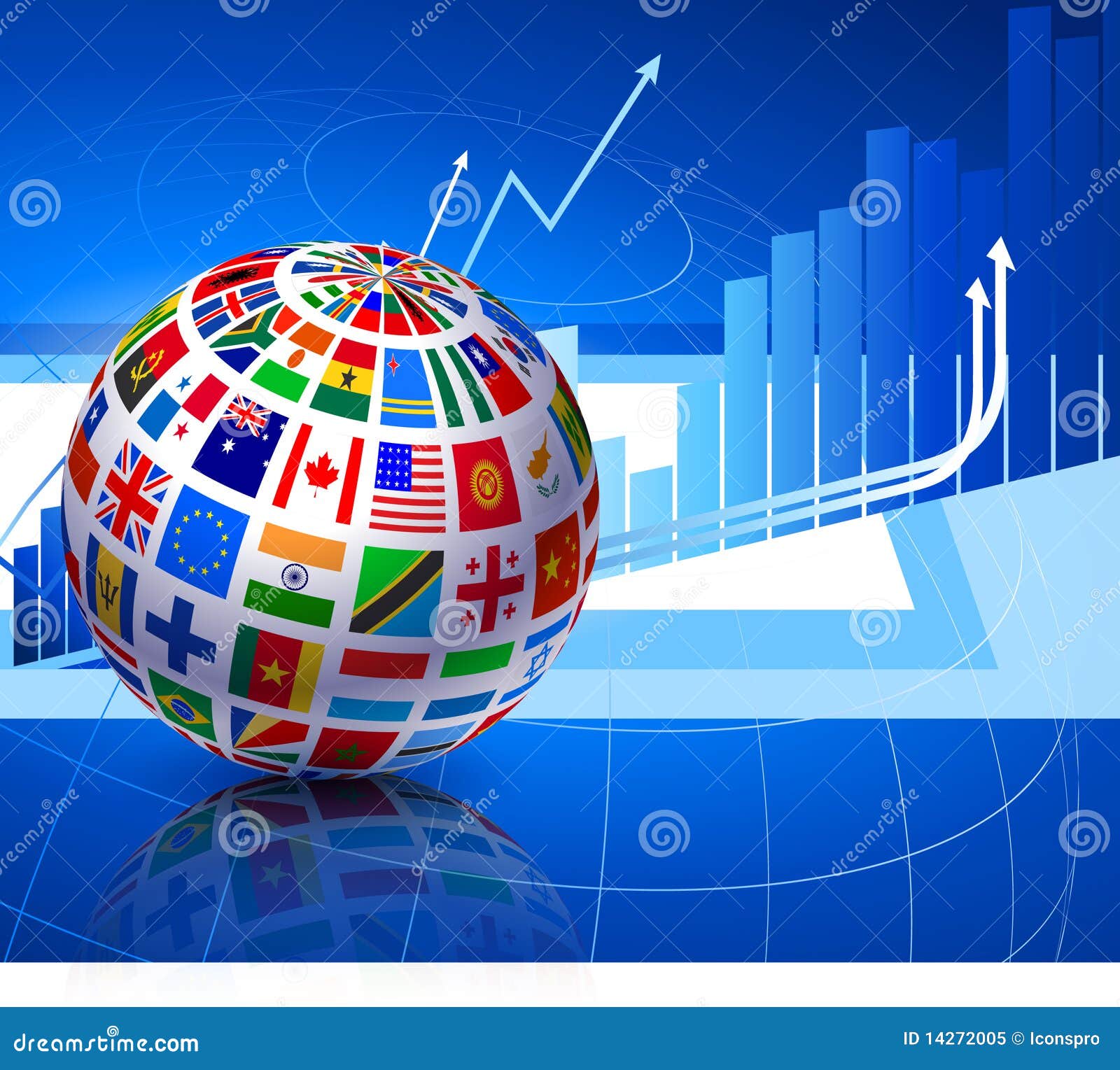 Flags Globe on Financial Background Stock Illustration - Illustration ...