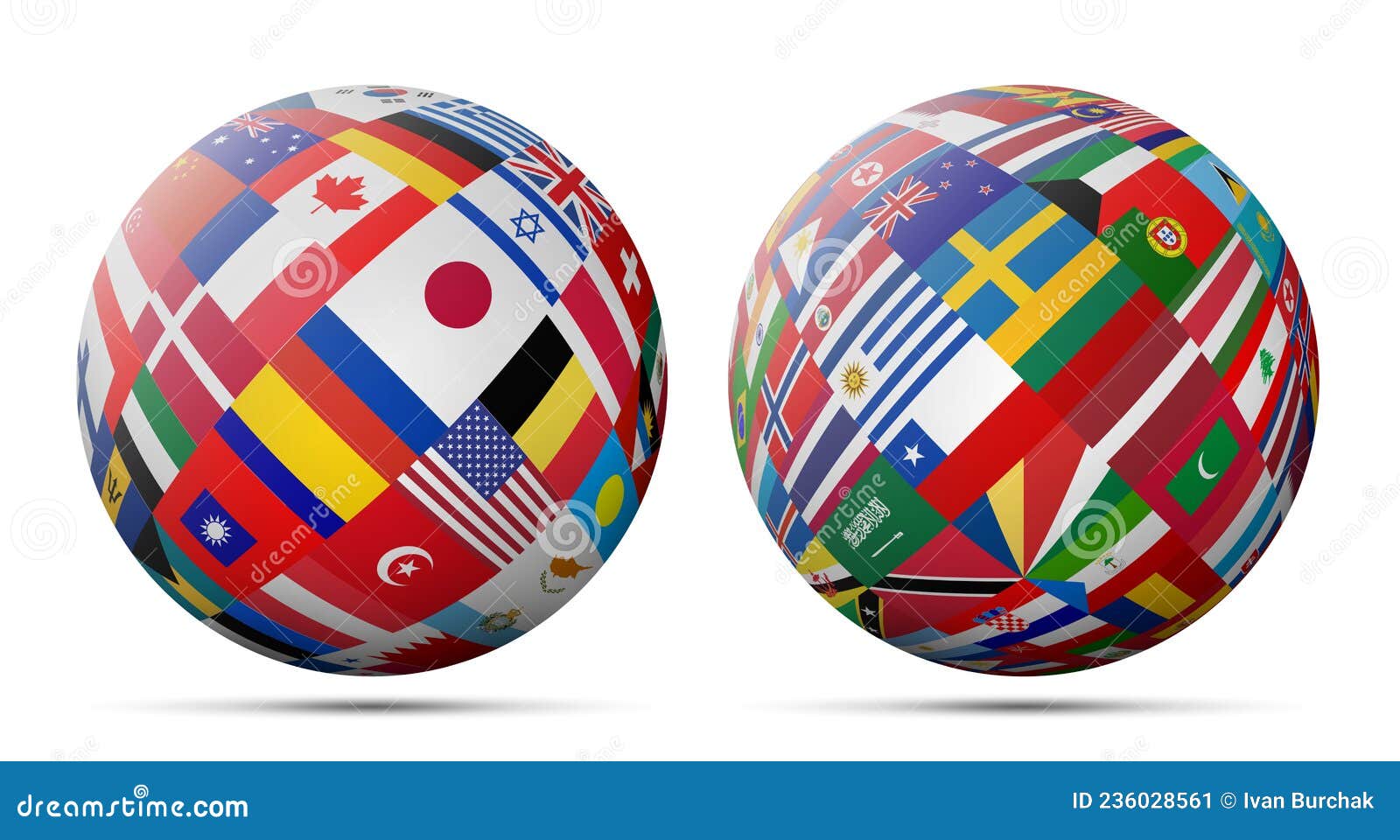 Globes Made of Flags, Two Ones. Vector Illustration Stock Image - Image ...