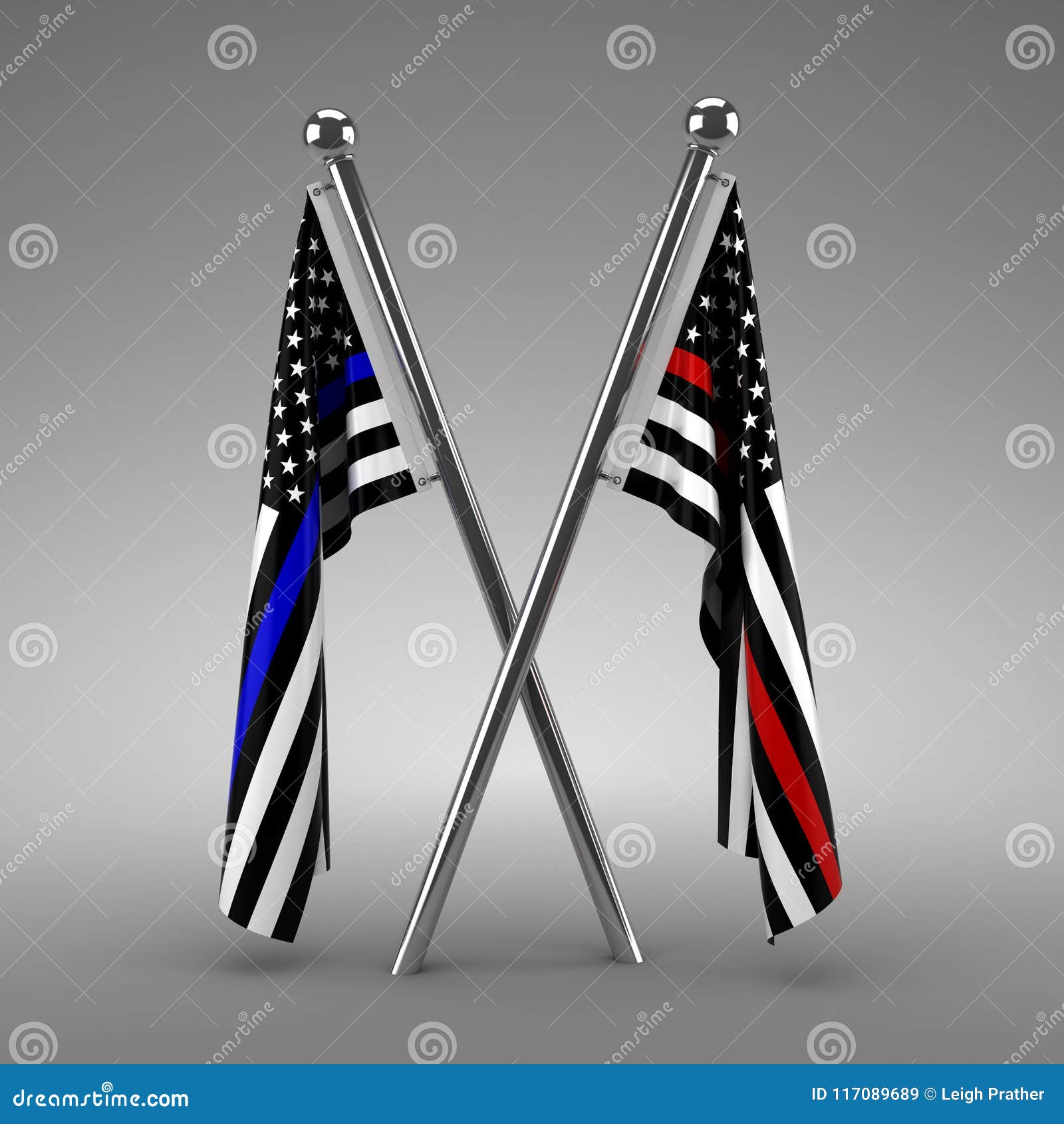 Flags Honoring Police and Firefighters Stock Illustration ...