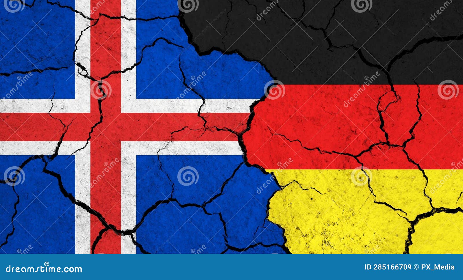 Flags of Iceland and Germany on Cracked Surface Stock Illustration ...