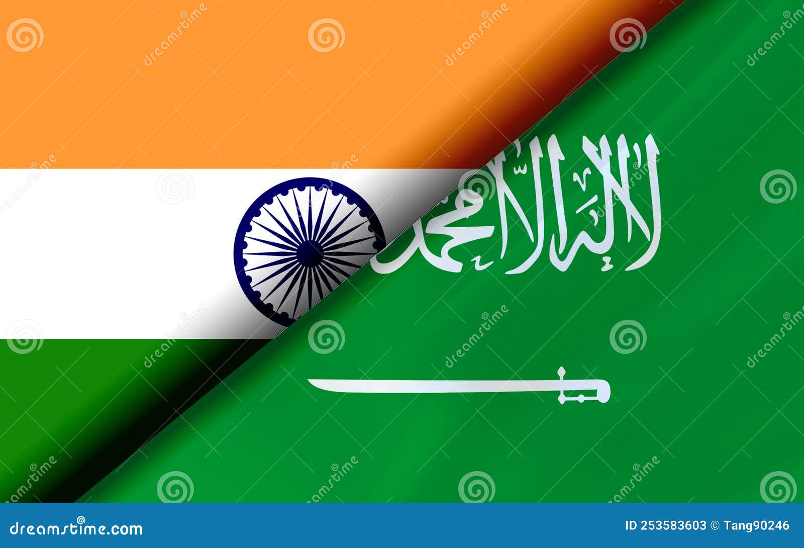 Flags of the India and Saudi Arabia Divided Diagonally Stock ...