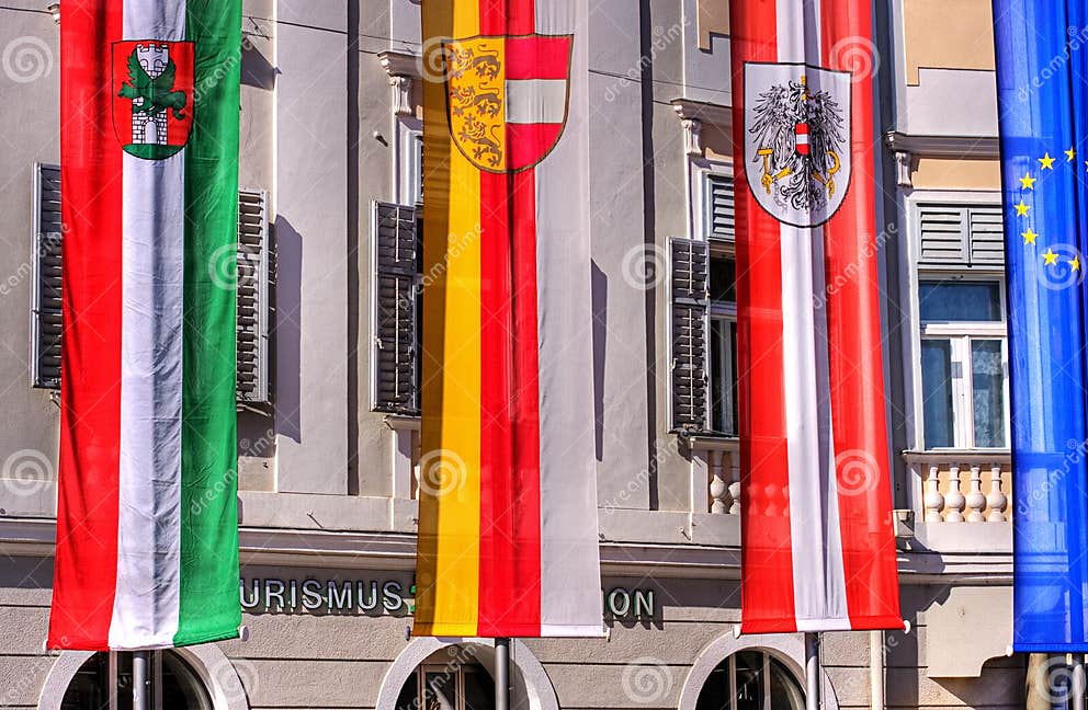 Flags infront of building stock image. Image of worldwide - 7203251