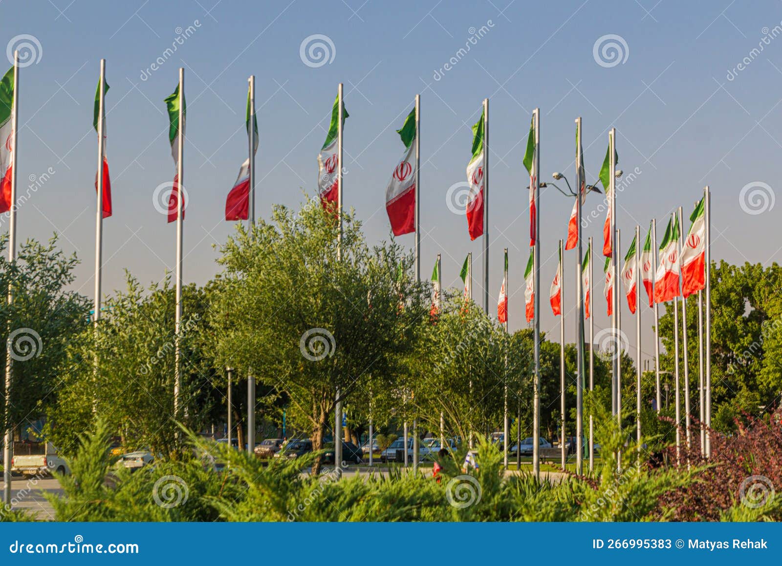 Flags of Iran at BabaTaher Square in Hamadan, Ir Stock Image - Image of ...