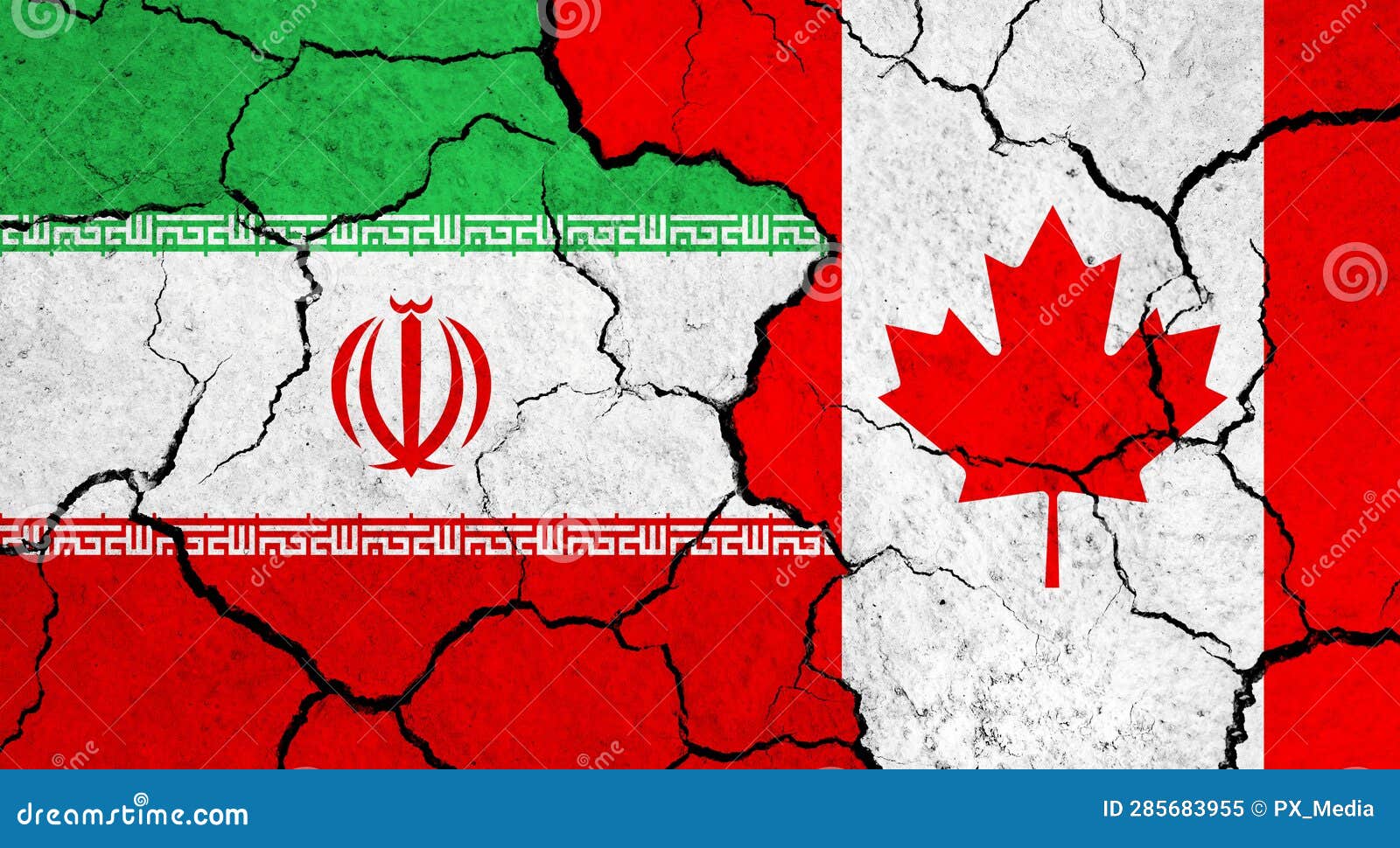 Flags of Iran and Canada on Cracked Surface Stock Image - Image of ...