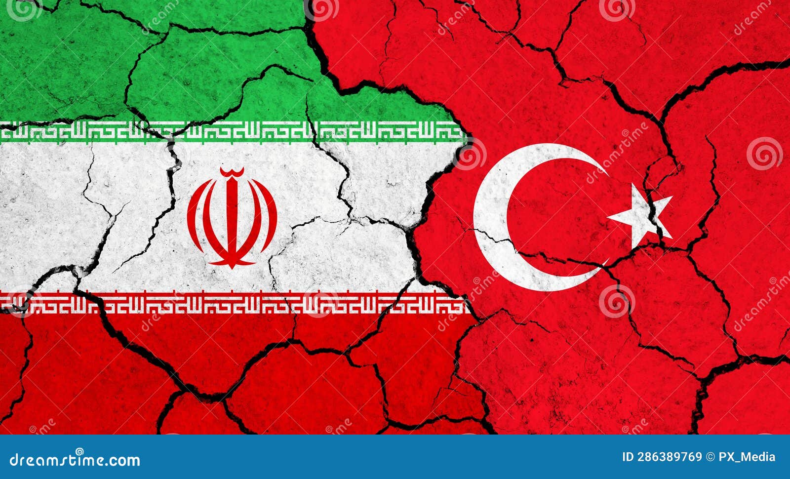 Flags of Iran and Turkey on Cracked Surface Stock Illustration ...