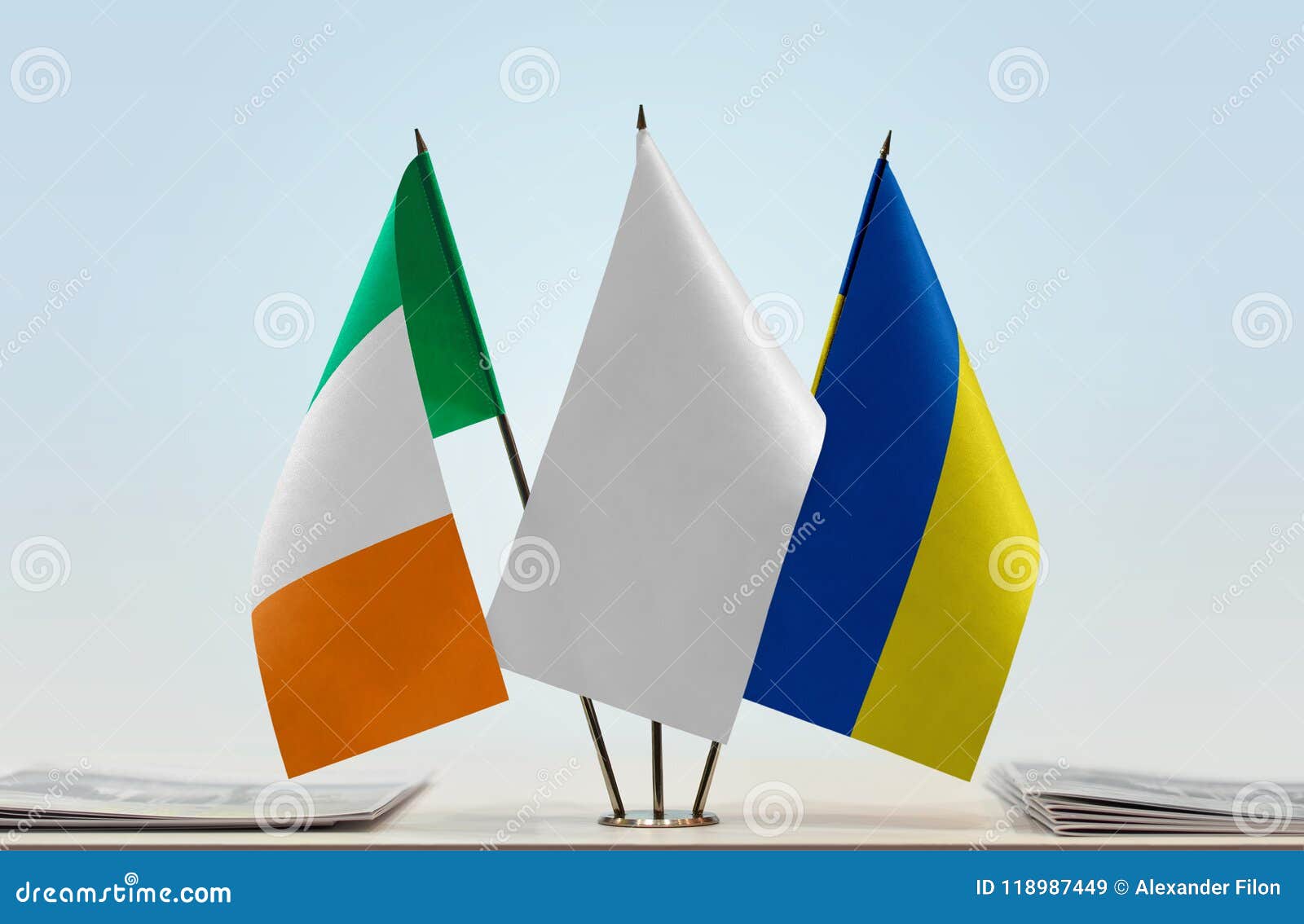 Flags of Ireland and Ukraine Stock Image - Image of flagpole, countries ...