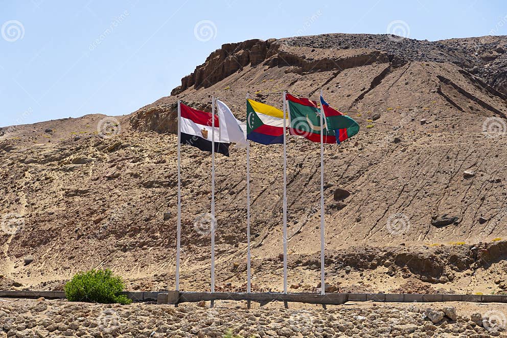 Flags of Islamic States on the Background of Mountains, Desert , Sky ...