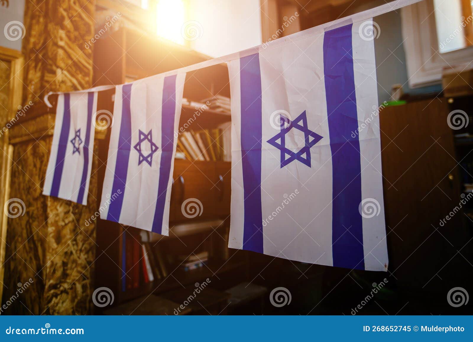 Flags of Israel Inside the Synagogue Stock Image - Image of culture ...