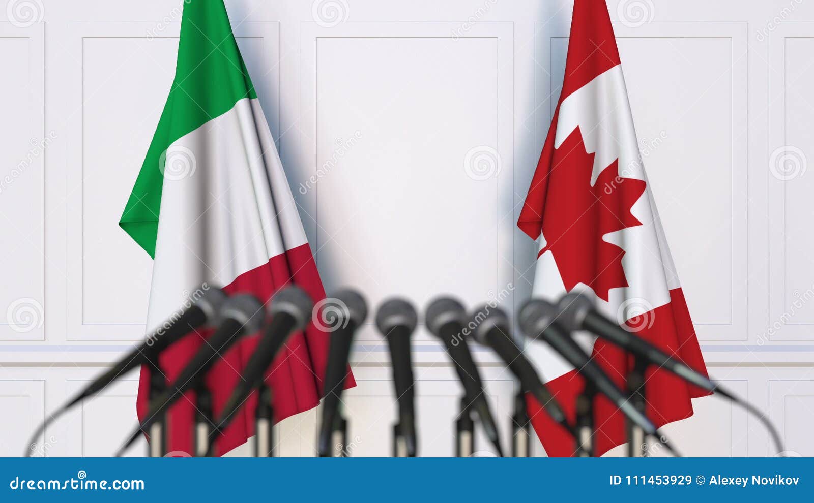 Flags of Italy and Canada at International Meeting or Conference. 3D ...