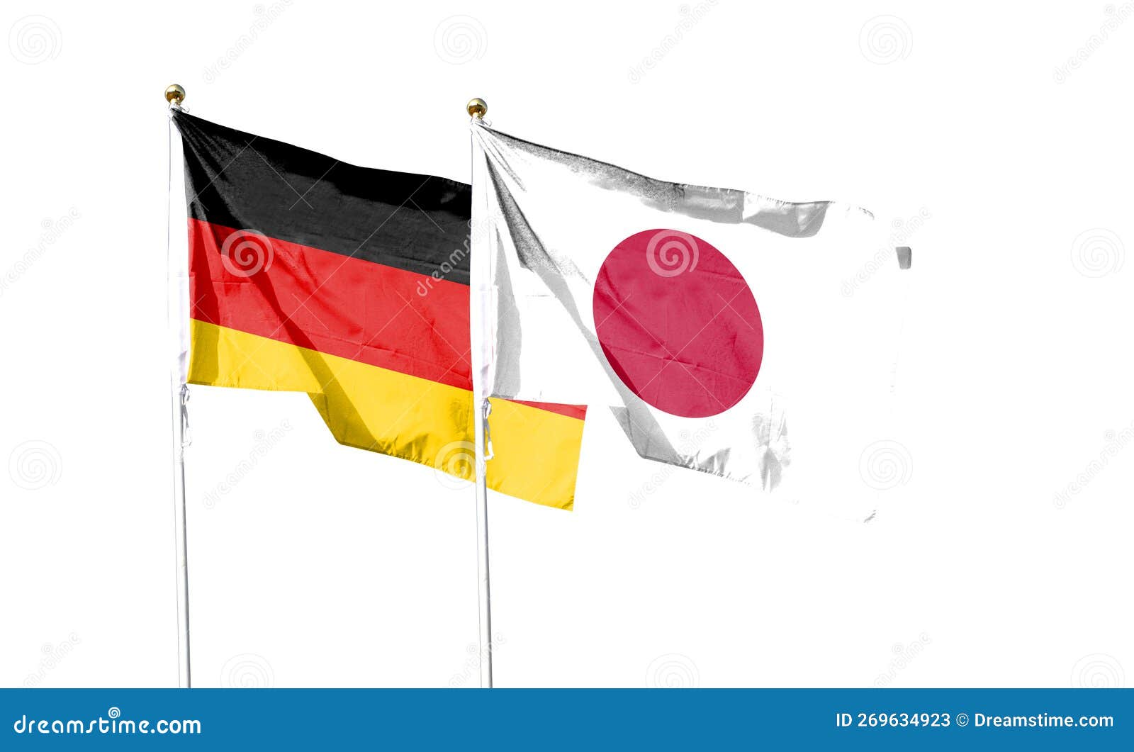 Flags of Japan Flag and Germany Flag Against Cloudy Sky. Waving in the ...