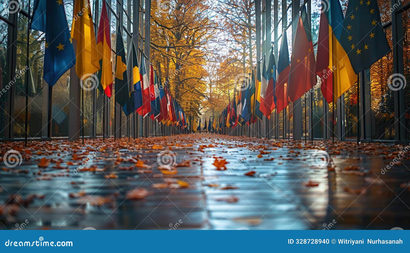Flags Lining a Path in Autumn Stock Illustration - Illustration of ...