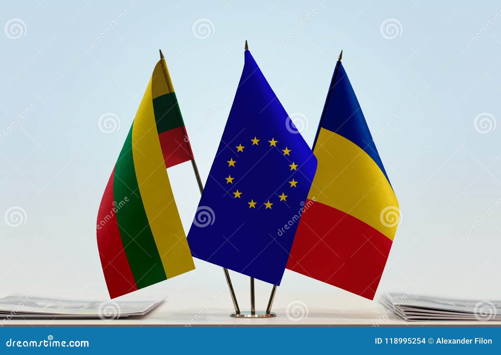 Flags of Lithuania European Union and Romania Stock Photo - Image of ...