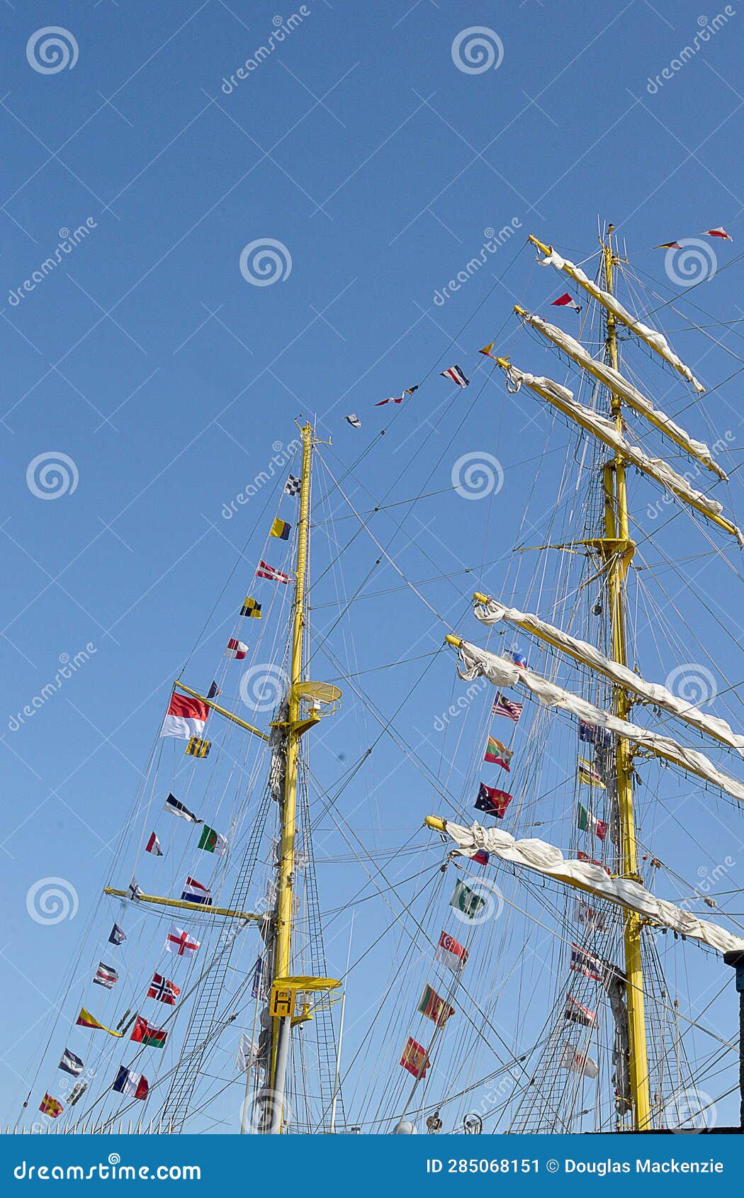 Flags and Masts on a Sailing Ship Stock Image - Image of flags, barque ...